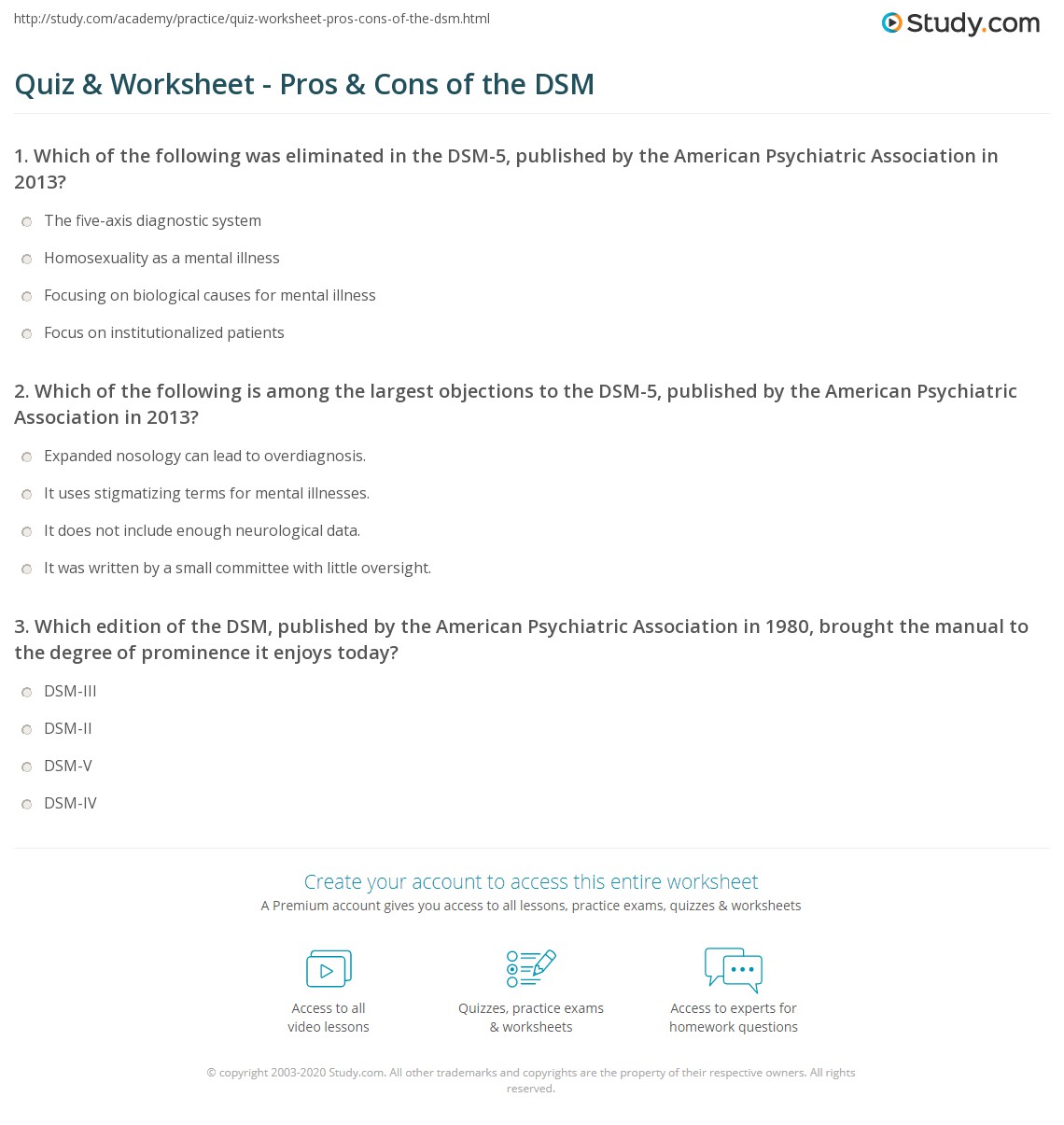Quiz & Worksheet - Pros & Cons of the DSM | Study.com