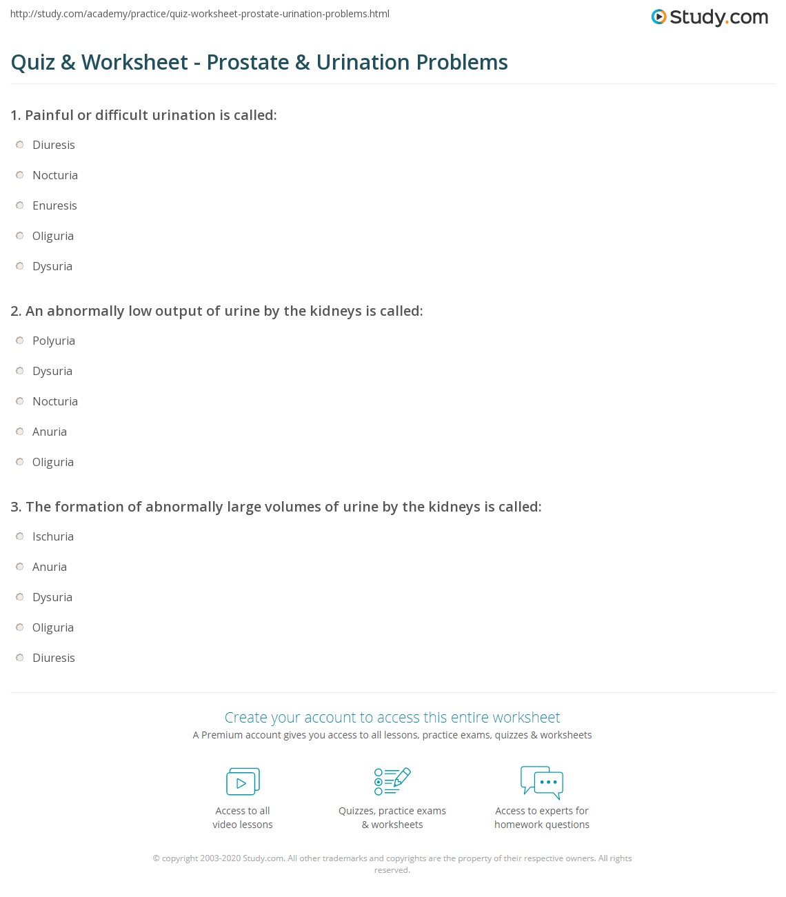 Quiz & Worksheet - Prostate & Urination Problems | Study.com