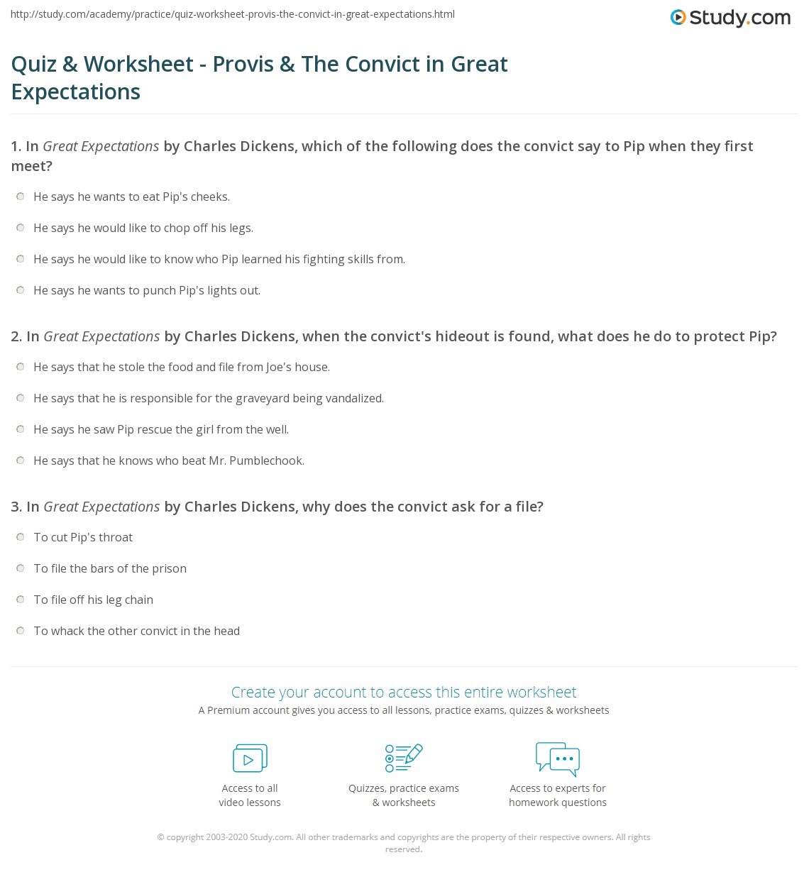 Quiz & Worksheet - Provis & The Convict in Great Expectations | Study.com