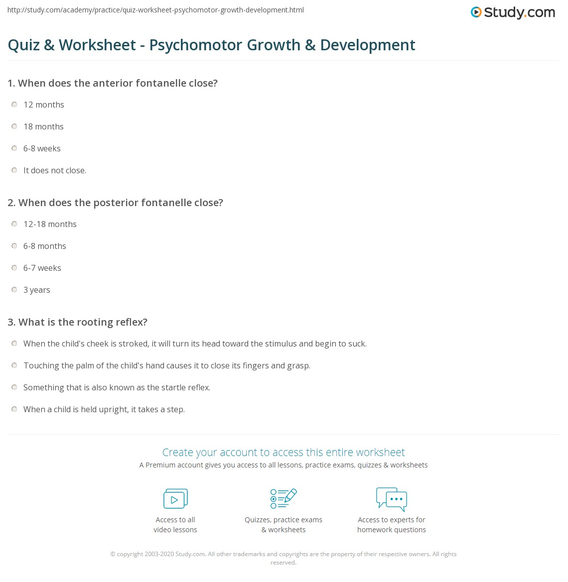 Quiz & Worksheet - Psychomotor Growth & Development | Study.com