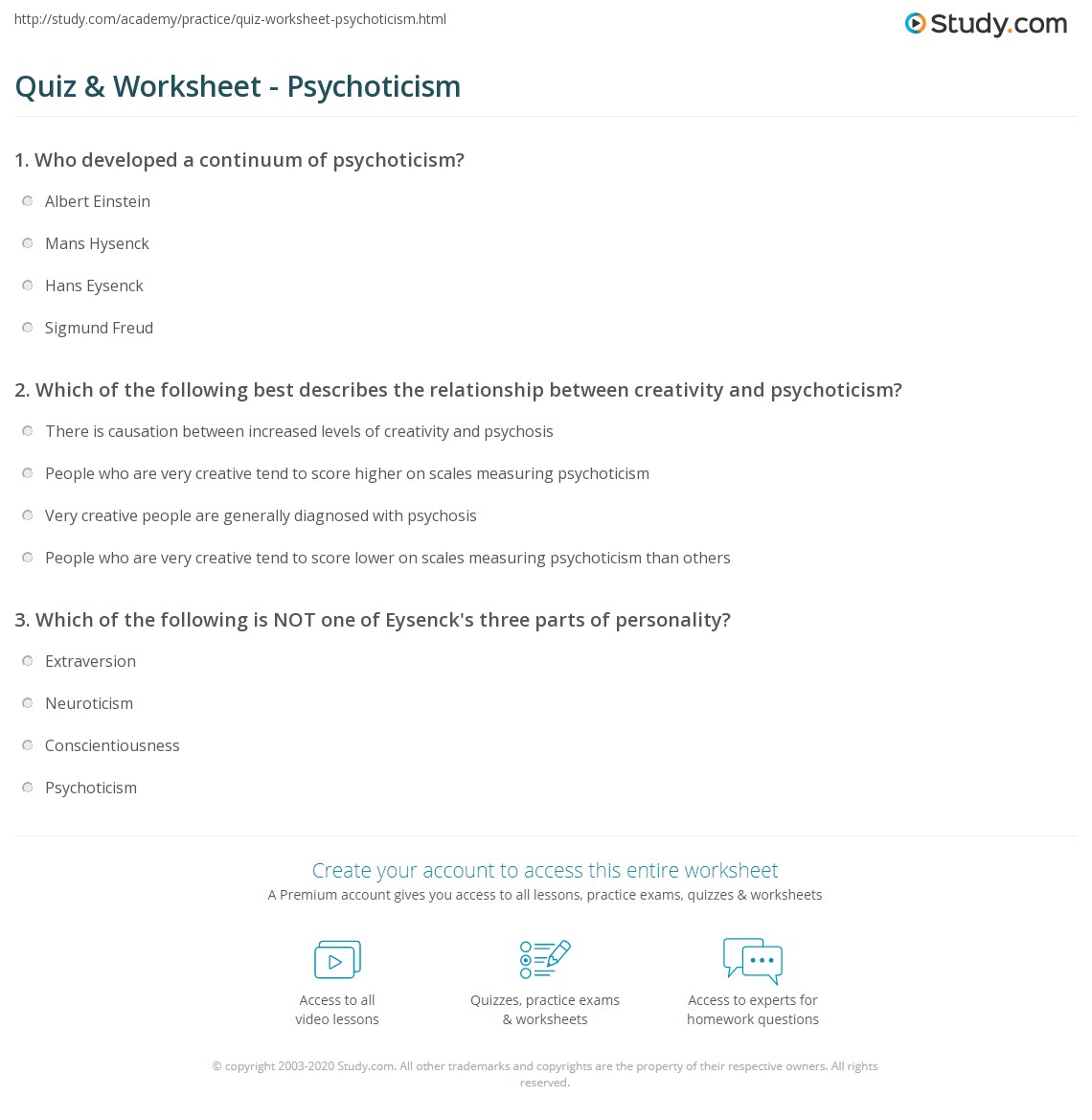 Quiz & Worksheet - Psychoticism | Study.com