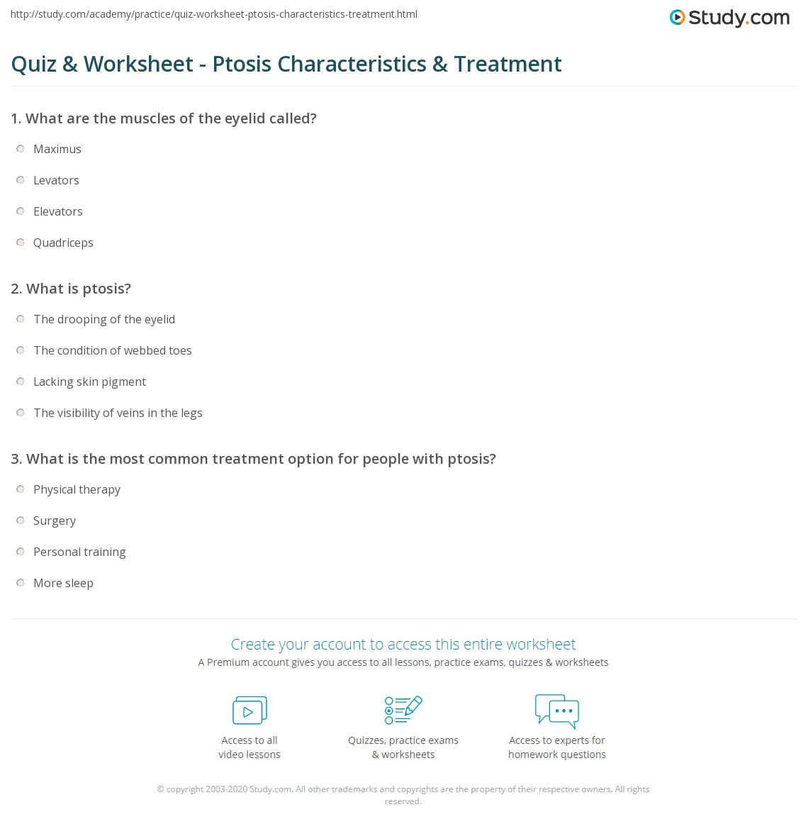 Quiz & Worksheet - Ptosis Characteristics & Treatment | Study.com