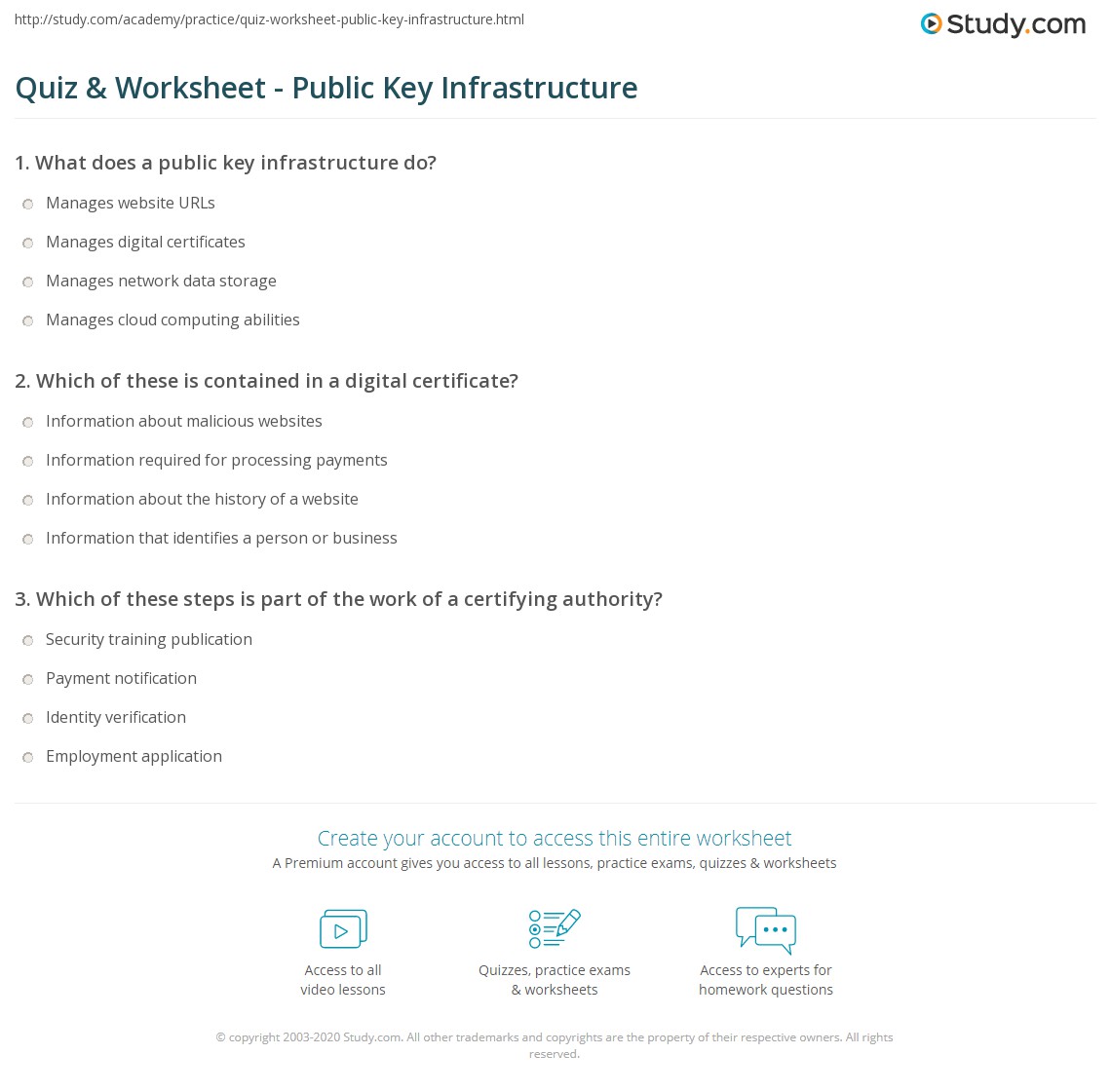 Quiz & Worksheet - Public Key Infrastructure | Study.com