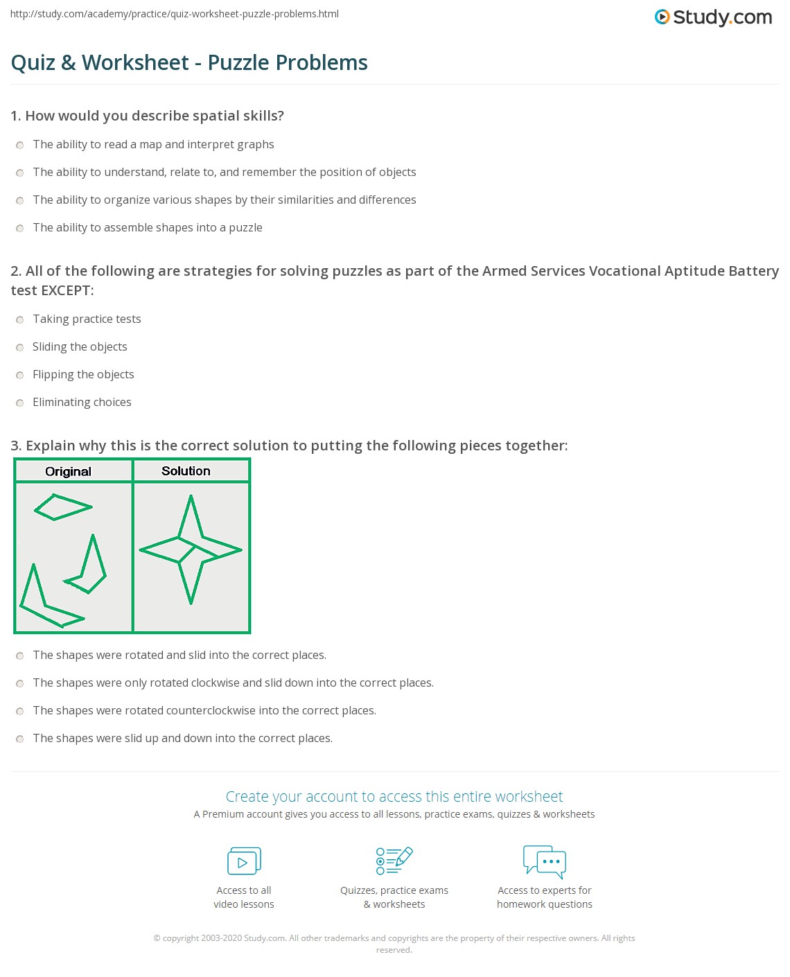 Quiz & Worksheet - Puzzle Problems | Study.com