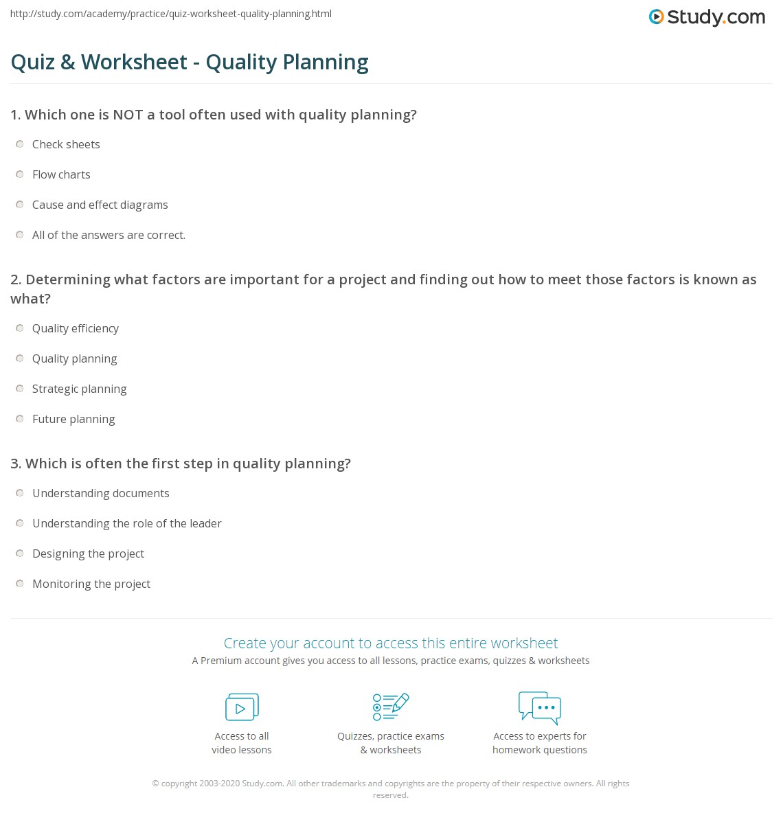 Quiz & Worksheet - Quality Planning | Study.com
