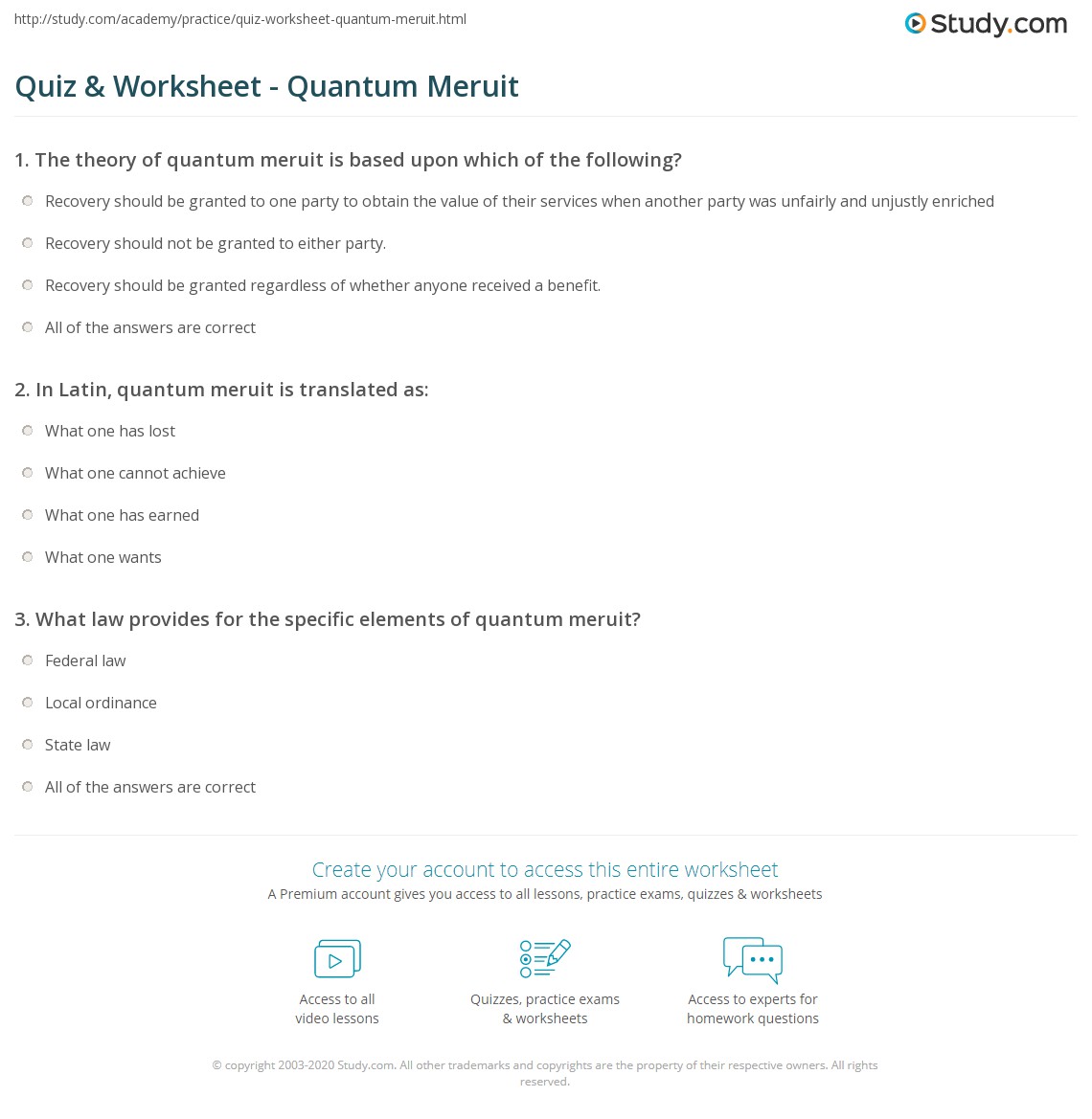 Quiz & Worksheet - Quantum Meruit | Study.com