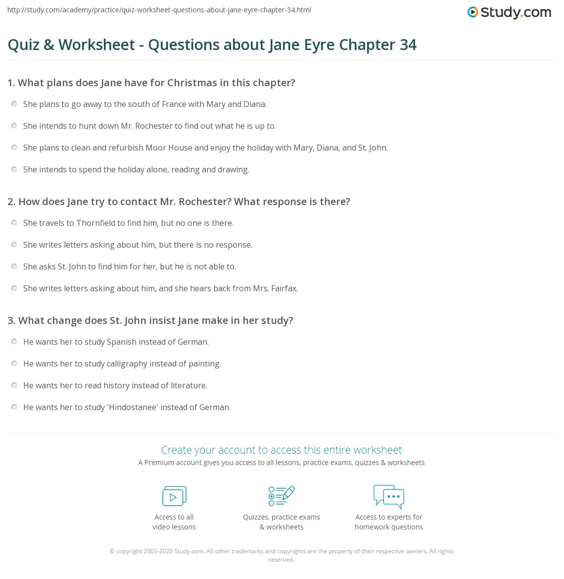 Quiz & Worksheet - Questions about Jane Eyre Chapter 34 | Study.com