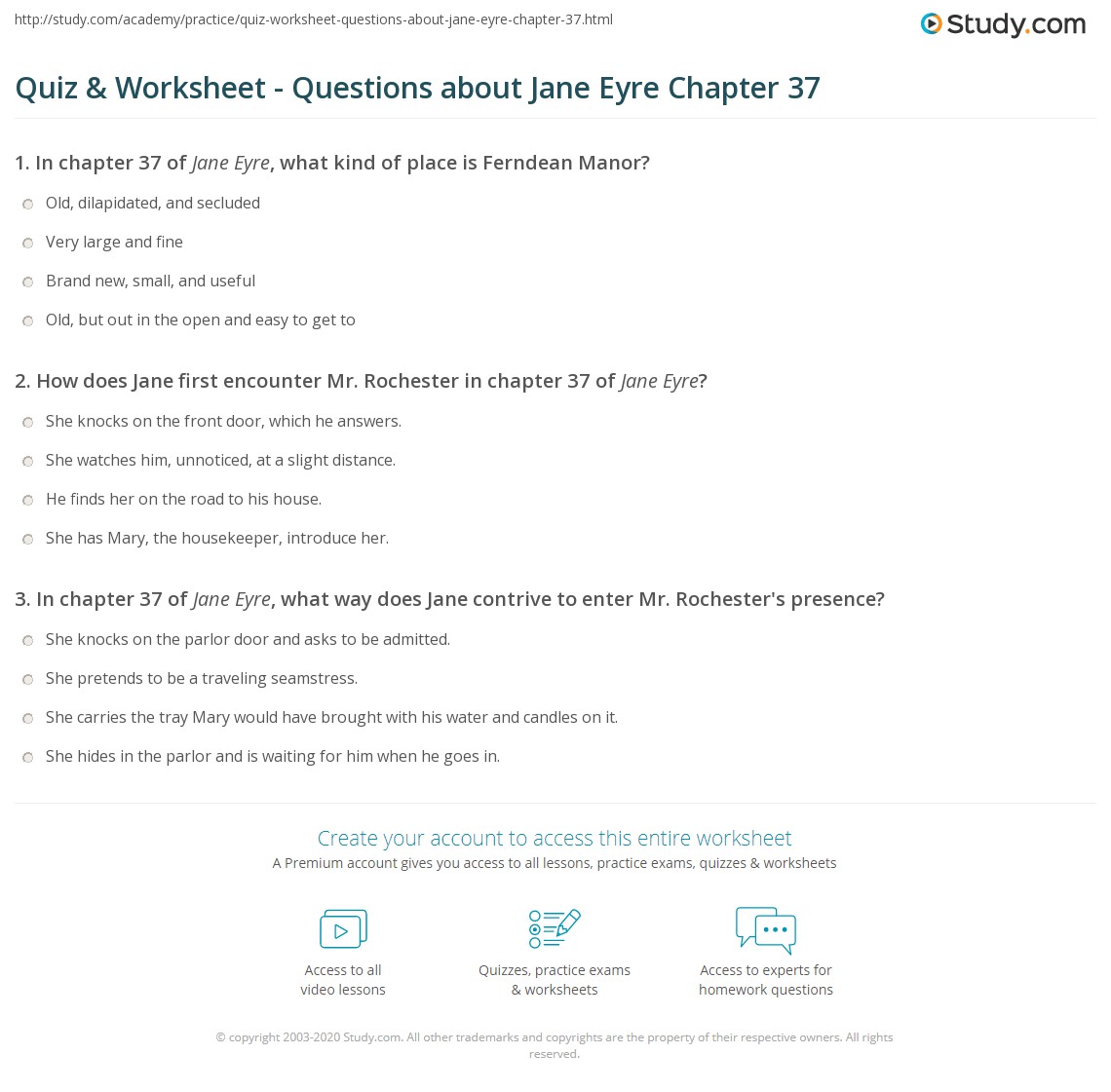 Quiz & Worksheet - Questions about Jane Eyre Chapter 37 | Study.com
