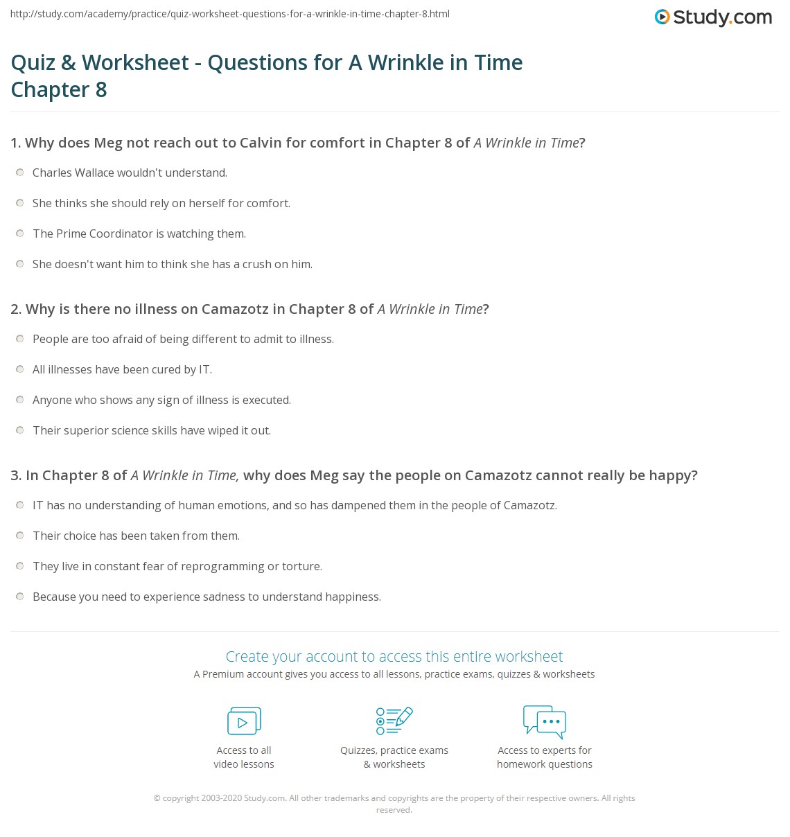 Quiz & Worksheet - Questions for A Wrinkle in Time Chapter 8 | Study.com