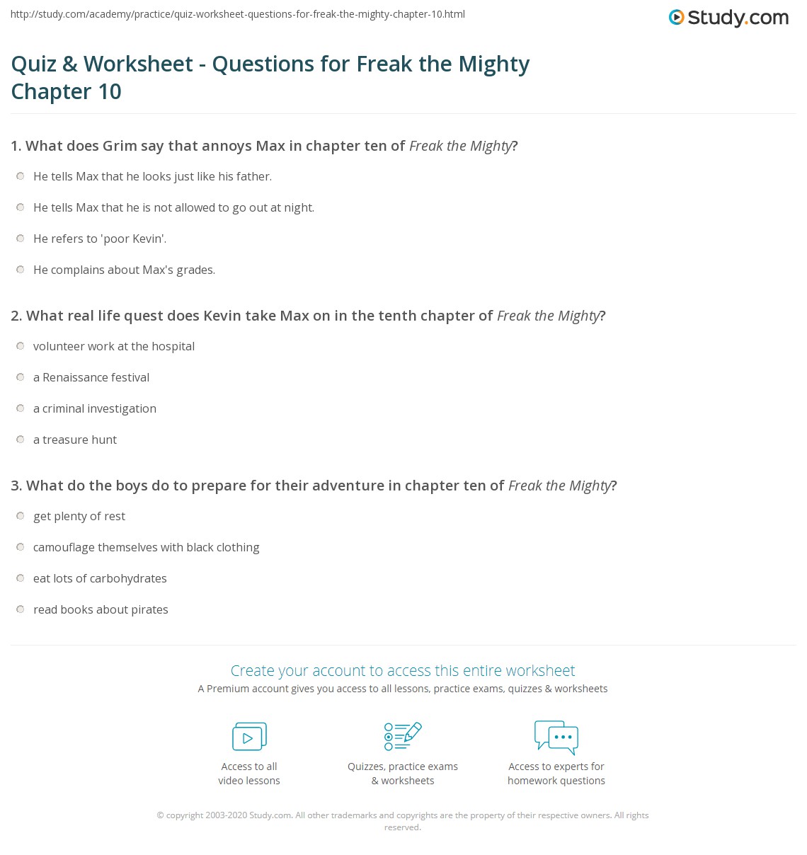Quiz & Worksheet - Questions for Freak the Mighty Chapter 10 | Study.com
