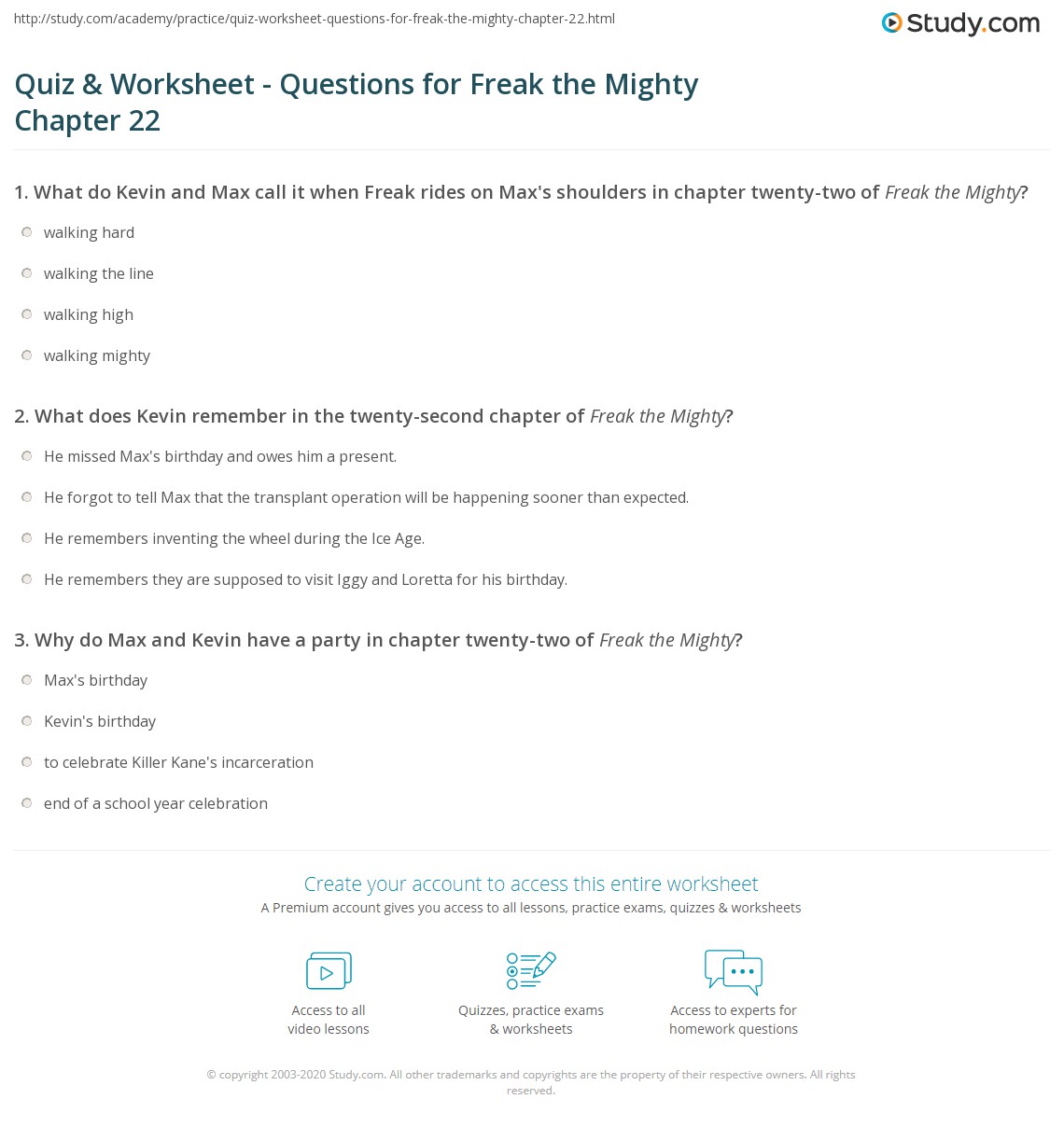 Quiz & Worksheet - Questions for Freak the Mighty Chapter 22 | Study.com