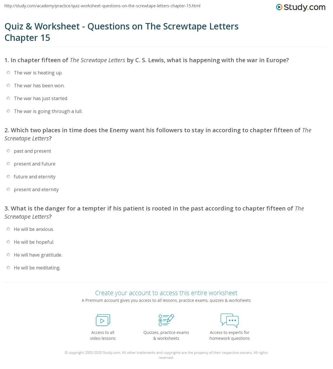 Quiz & Worksheet - Questions on The Screwtape Letters Chapter 15 ...