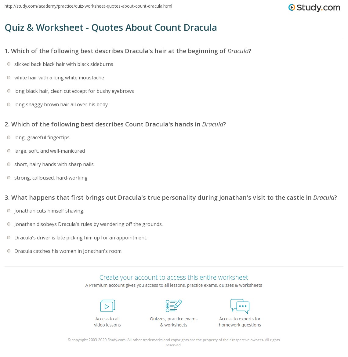 Quiz & Worksheet - Quotes About Count Dracula | Study.com