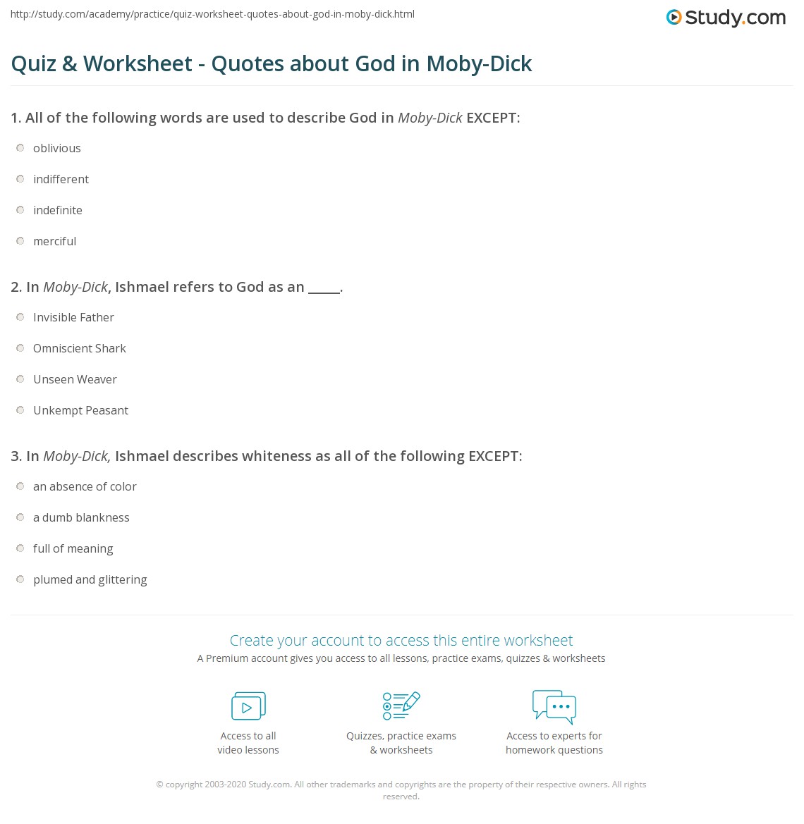 Quiz & Worksheet - Quotes about God in Moby-Dick | Study.com