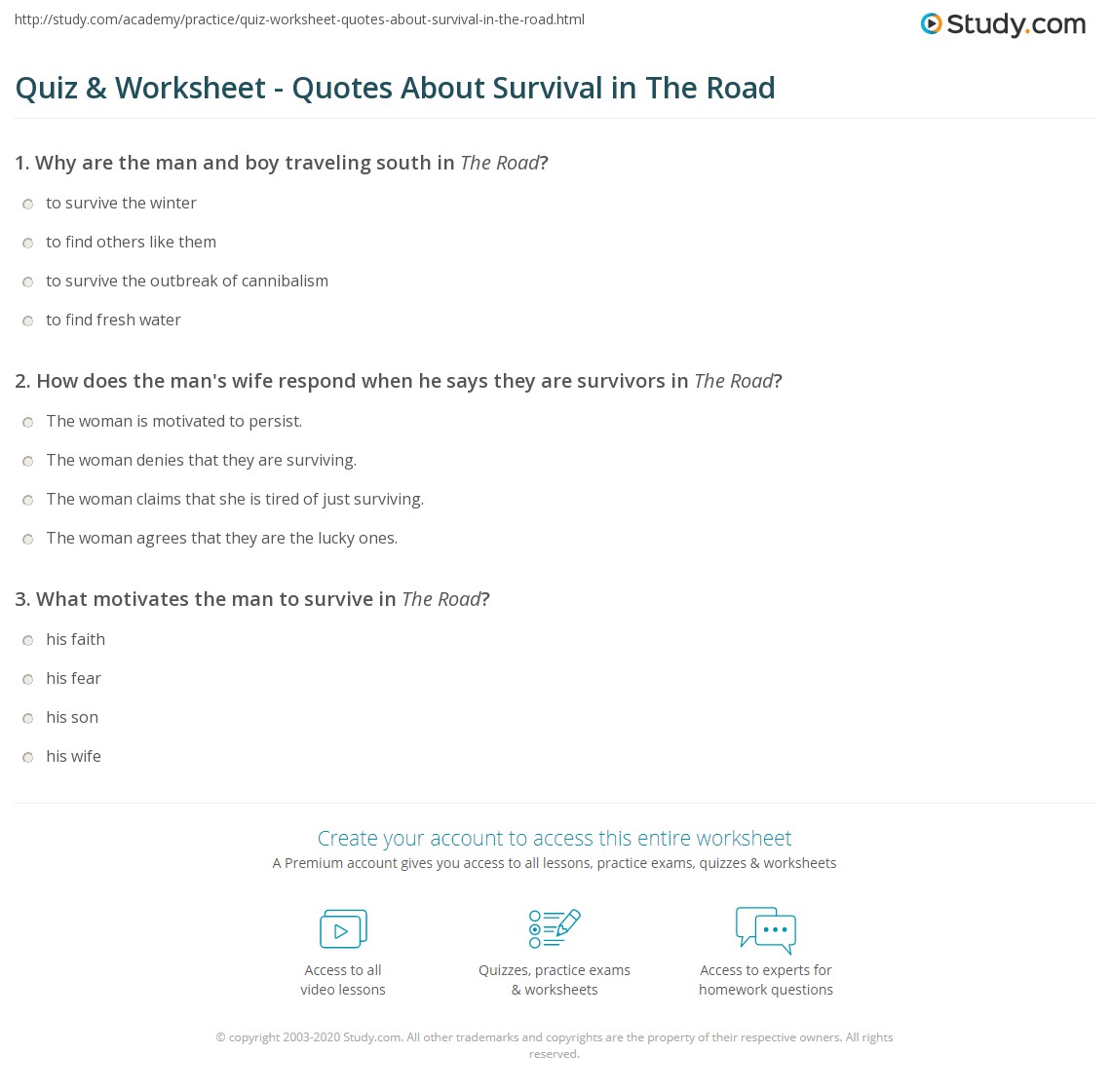 Quiz & Worksheet - Quotes About Survival in The Road | Study.com