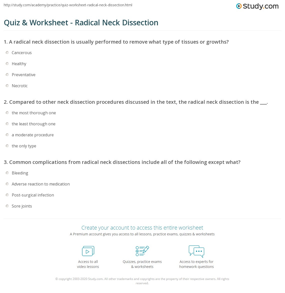 Quiz & Worksheet - Radical Neck Dissection | Study.com
