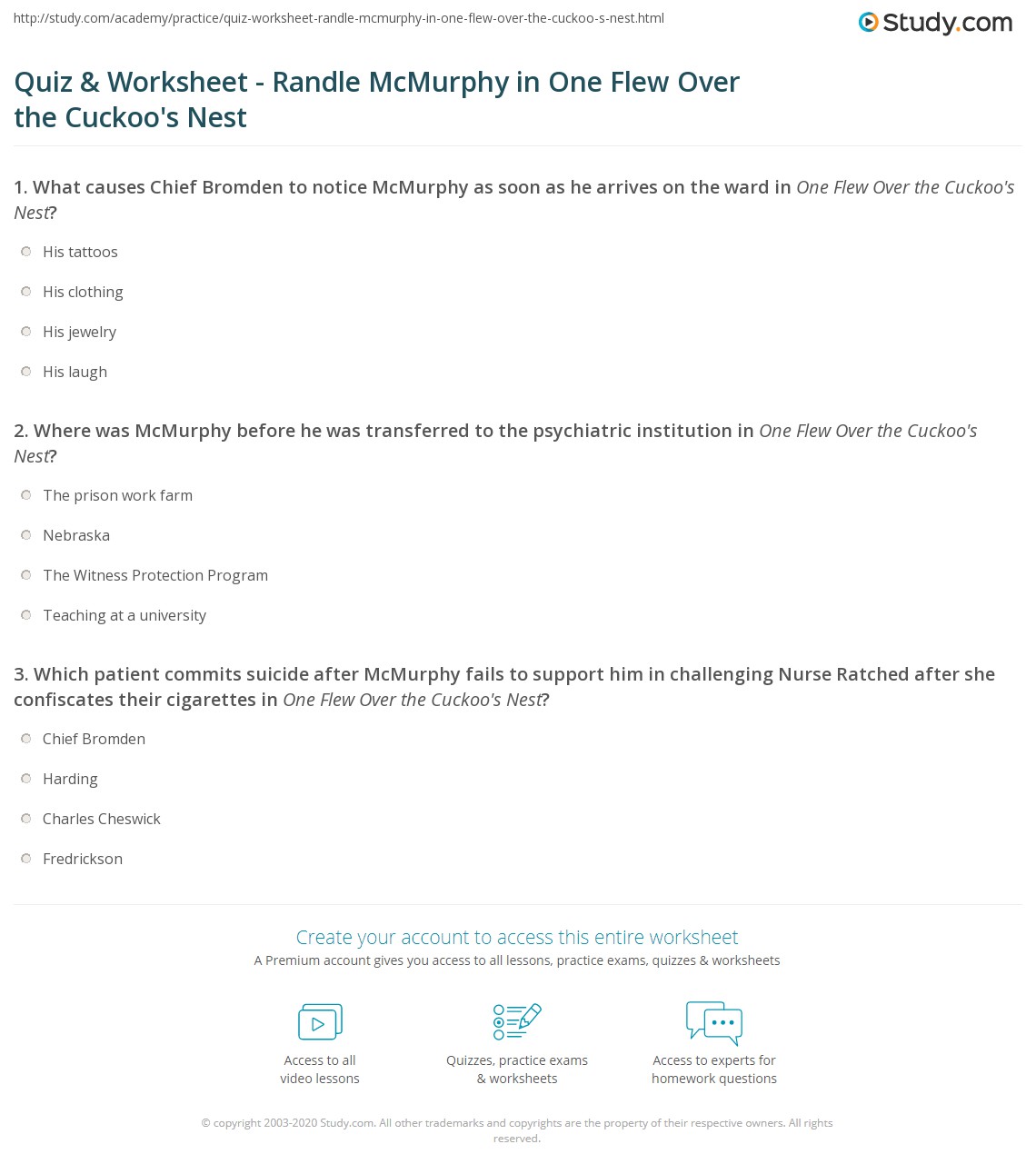 Quiz & Worksheet - Randle McMurphy in One Flew Over the Cuckoo's Nest ...