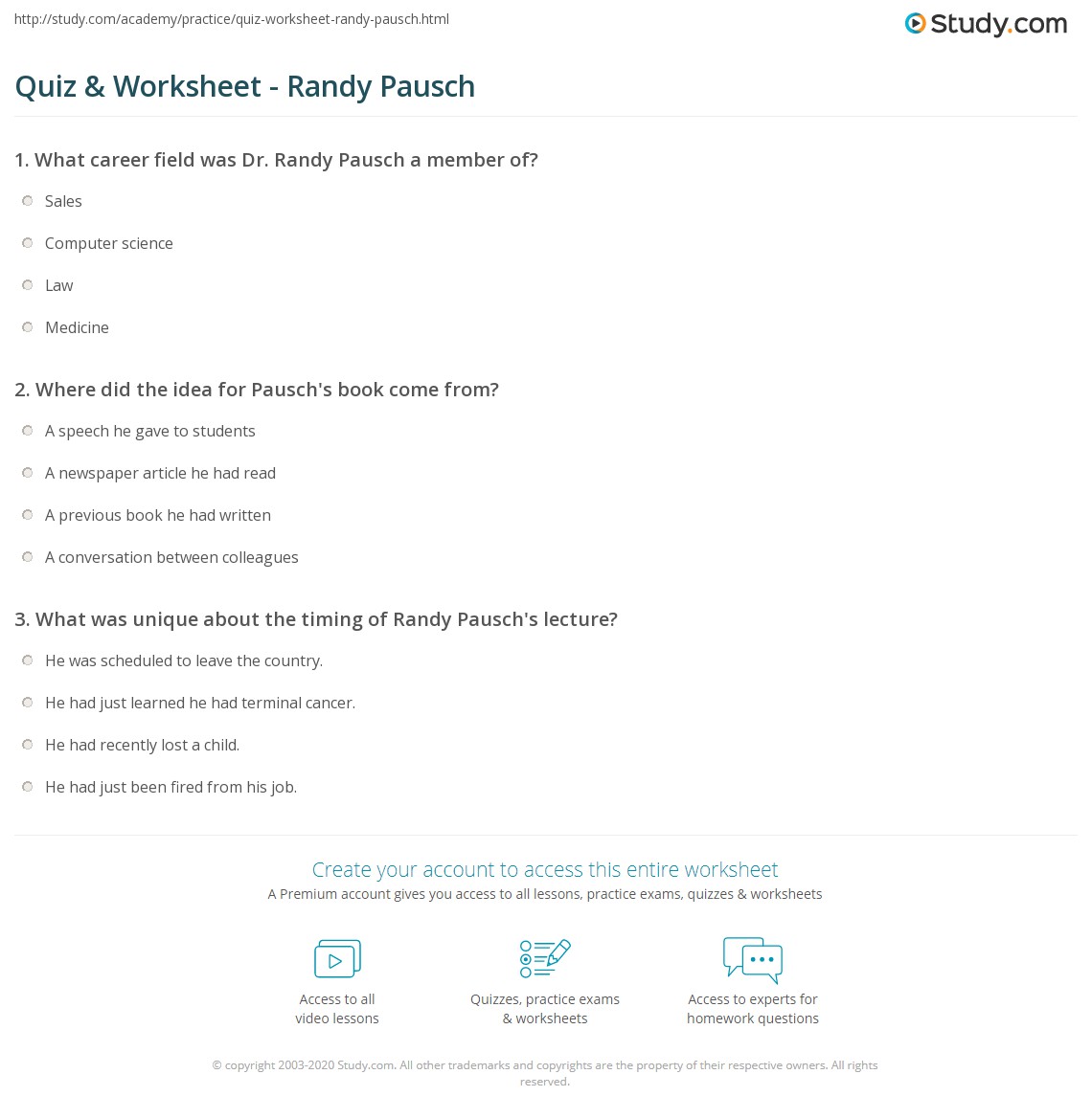Quiz & Worksheet - Randy Pausch | Study.com