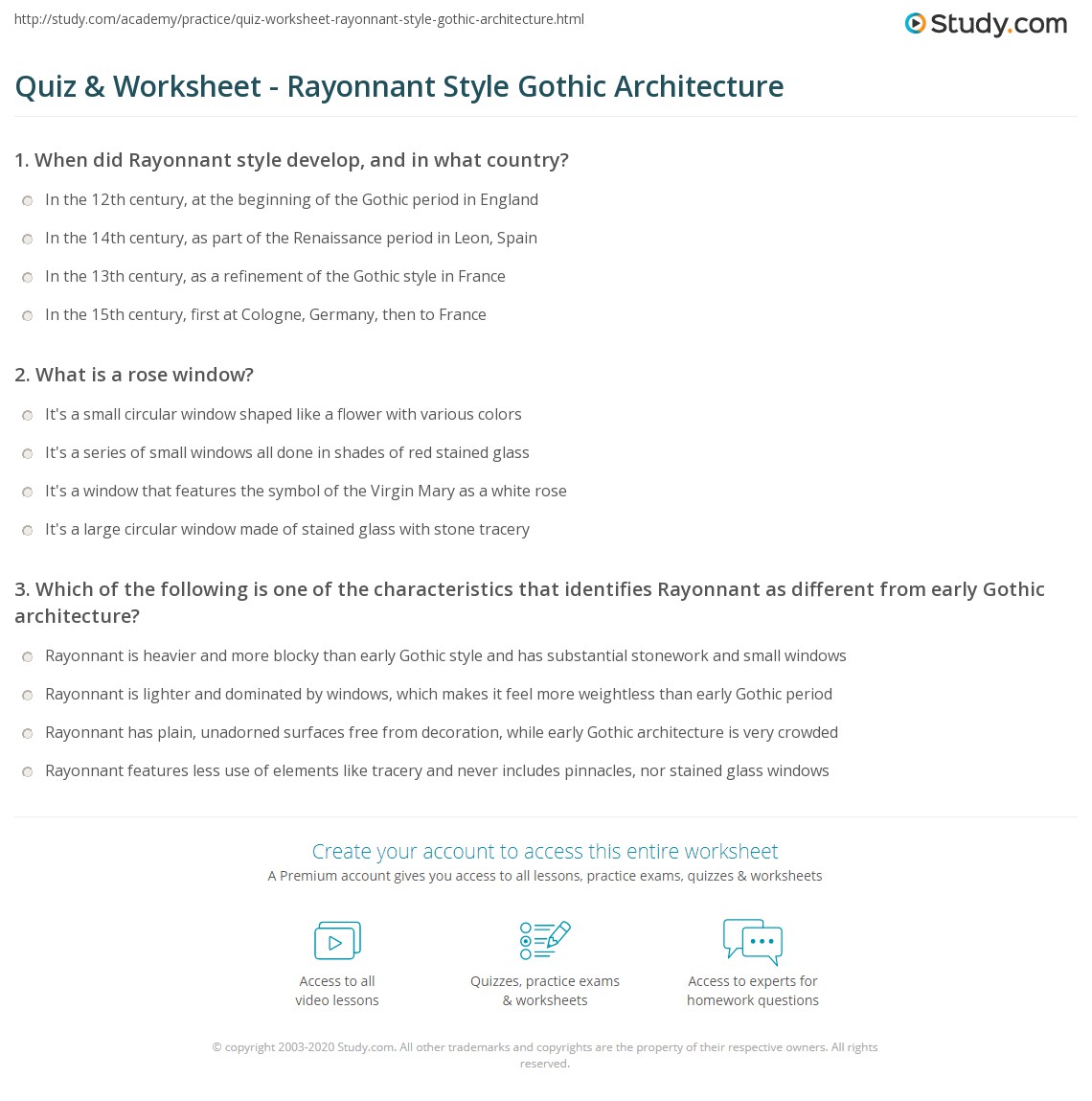 Quiz & Worksheet - Rayonnant Style Gothic Architecture | Study.com