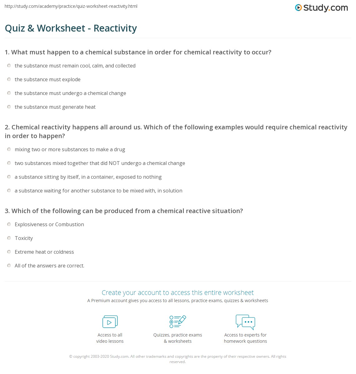 Quiz & Worksheet - Reactivity | Study.com