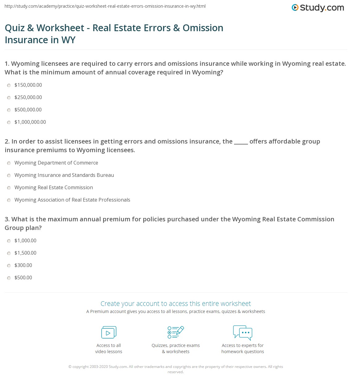Quiz & Worksheet - Real Estate Errors & Omission Insurance in WY ...