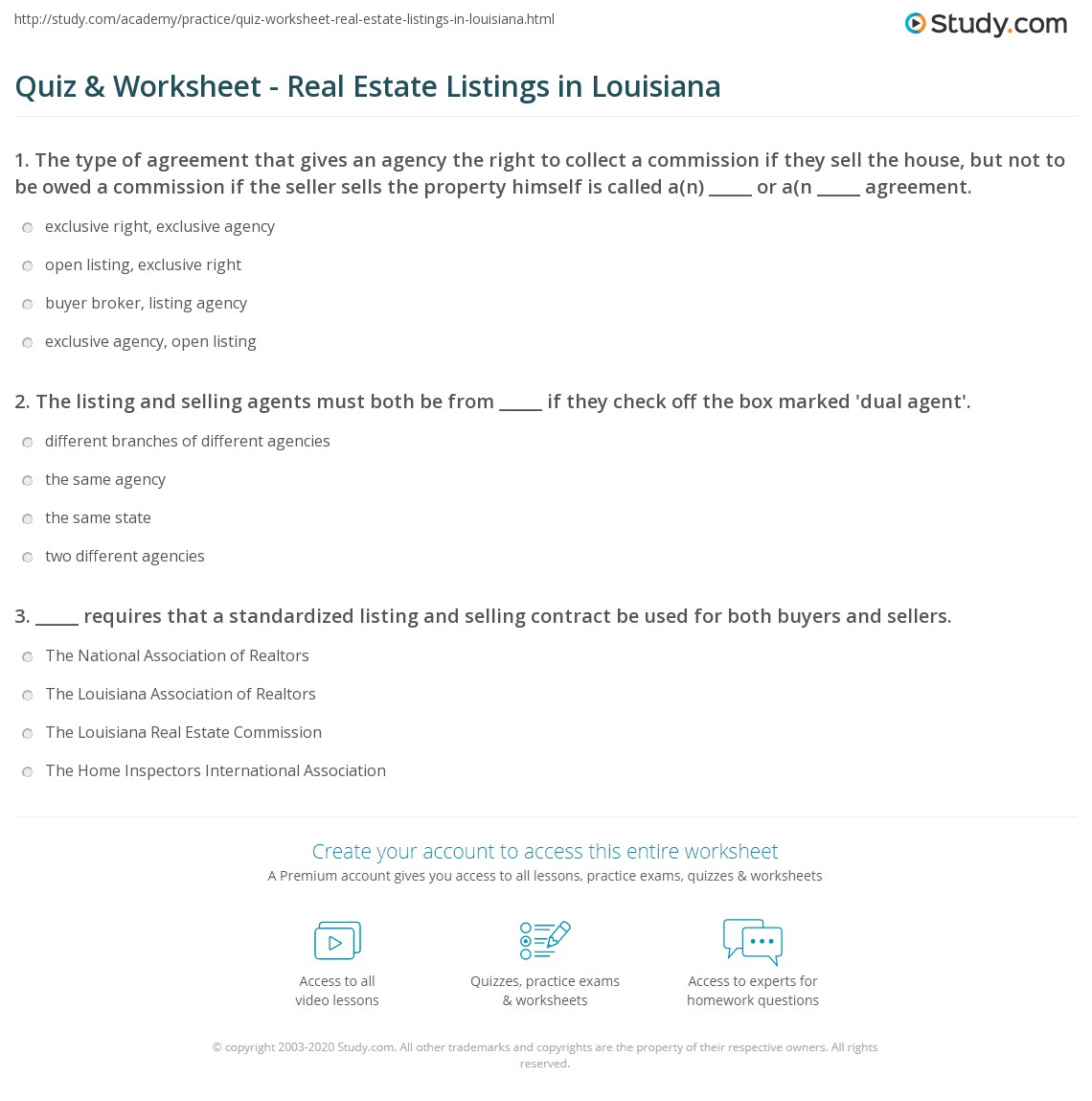 Quiz & Worksheet - Real Estate Listings in Louisiana | Study.com