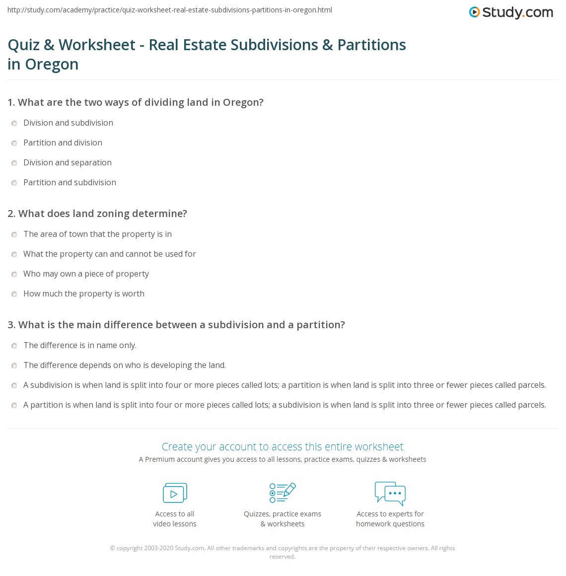 Quiz & Worksheet - Real Estate Subdivisions & Partitions in Oregon ...