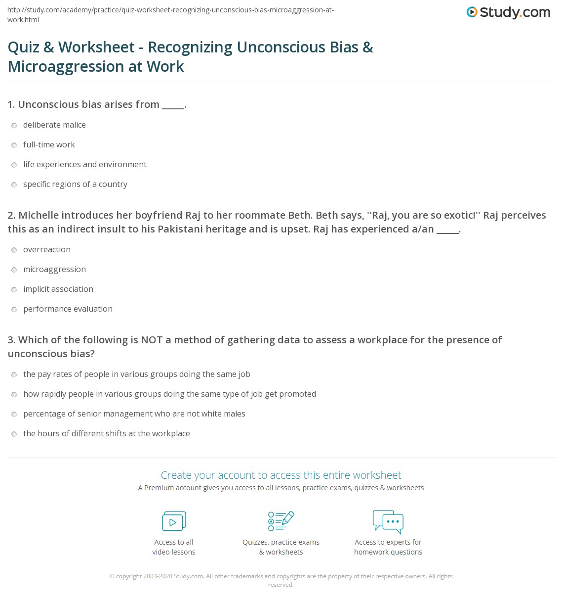 Quiz & Worksheet - Recognizing Unconscious Bias & Microaggression at ...
