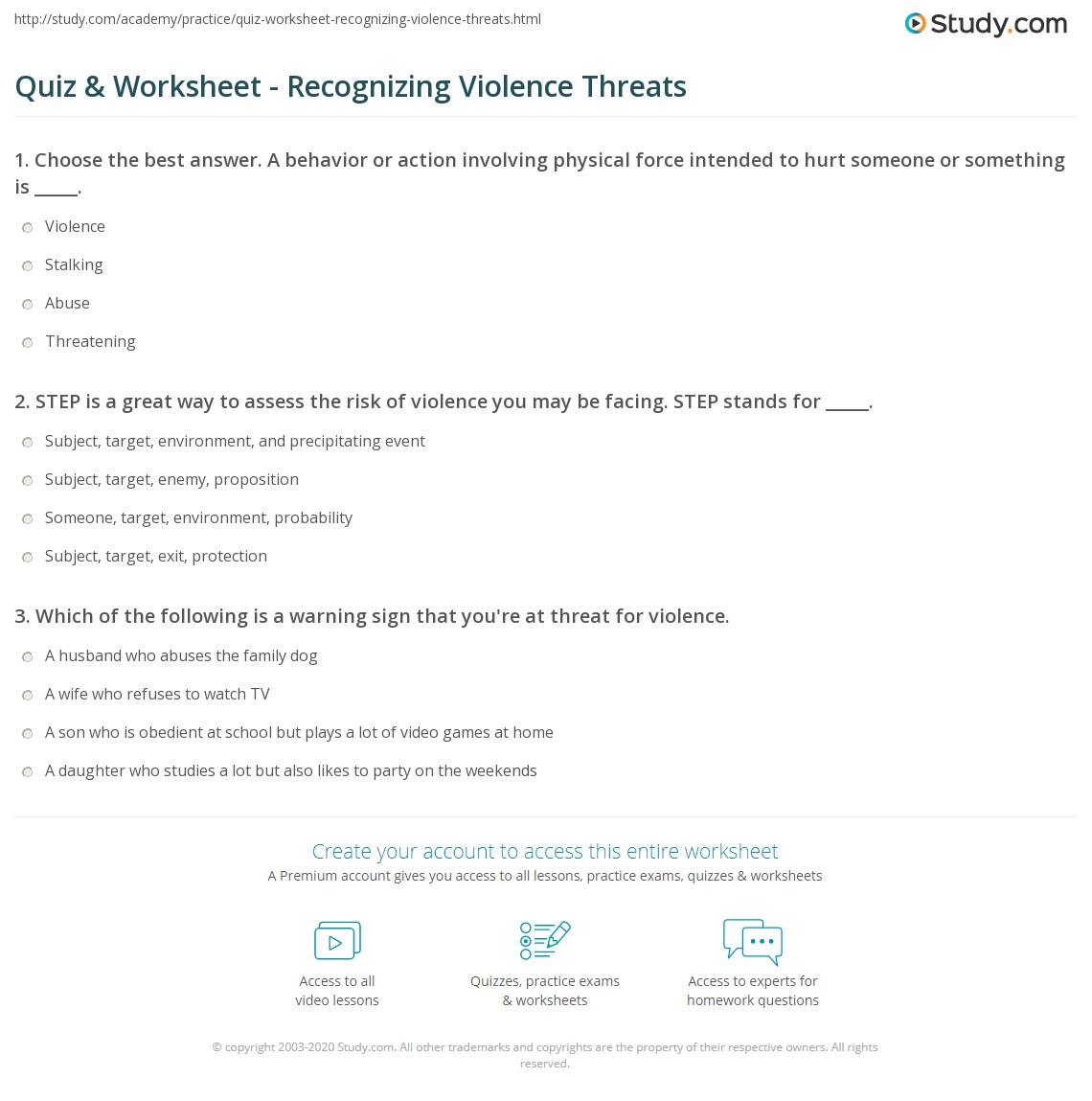 Quiz & Worksheet - Recognizing Violence Threats | Study.com
