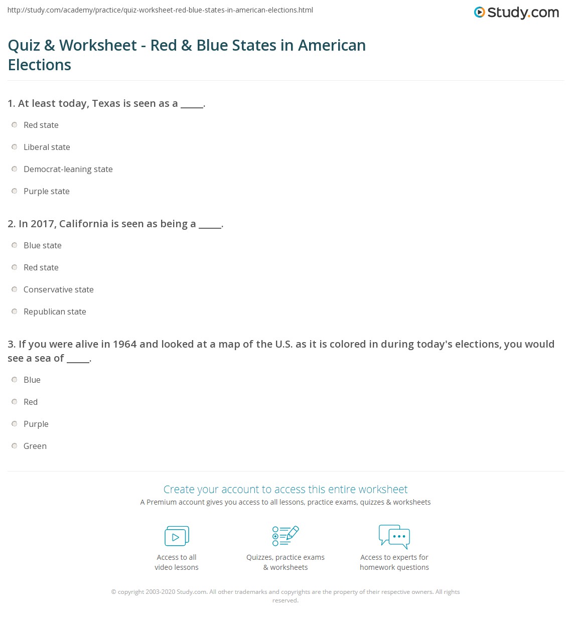 Quiz & Worksheet - Red & Blue States in American Elections | Study.com