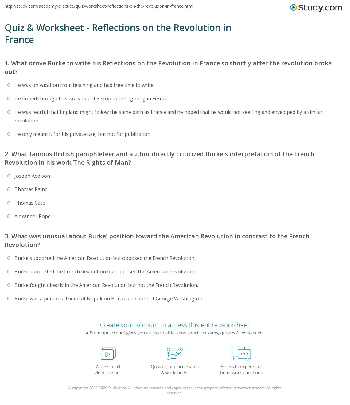 Quiz & Worksheet - Reflections on the Revolution in France | Study.com