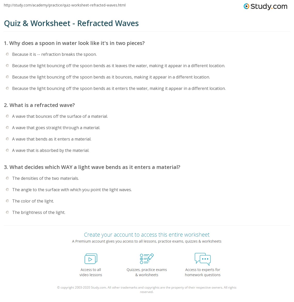 Quiz & Worksheet - Refracted Waves | Study.com