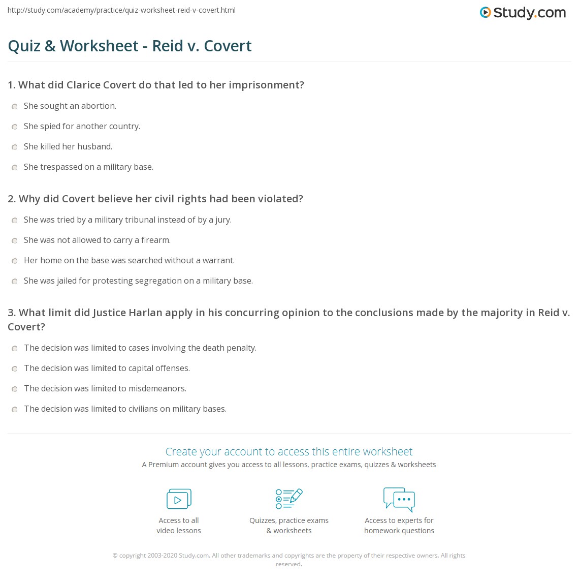 Quiz & Worksheet - Reid v. Covert | Study.com