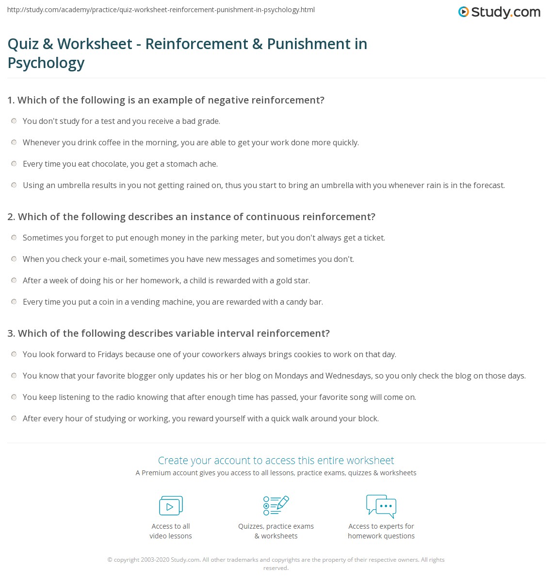 Quiz Worksheet Reinforcement Punishment In Psychology Study Quiz Worksheet Reinforcement Punishment In Psychology Study