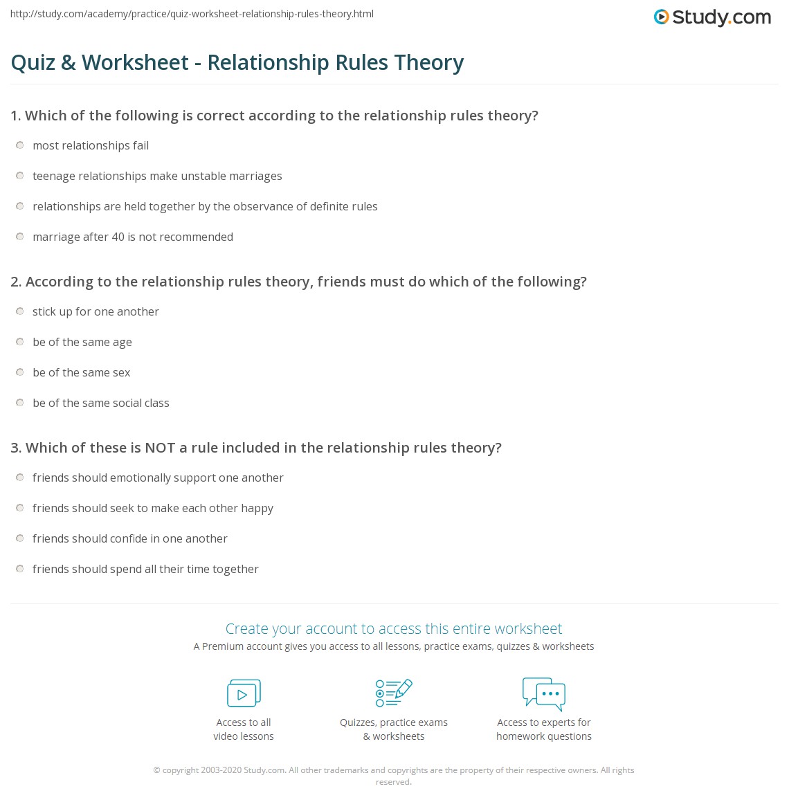 Quiz & Worksheet - Relationship Rules Theory | Study.com