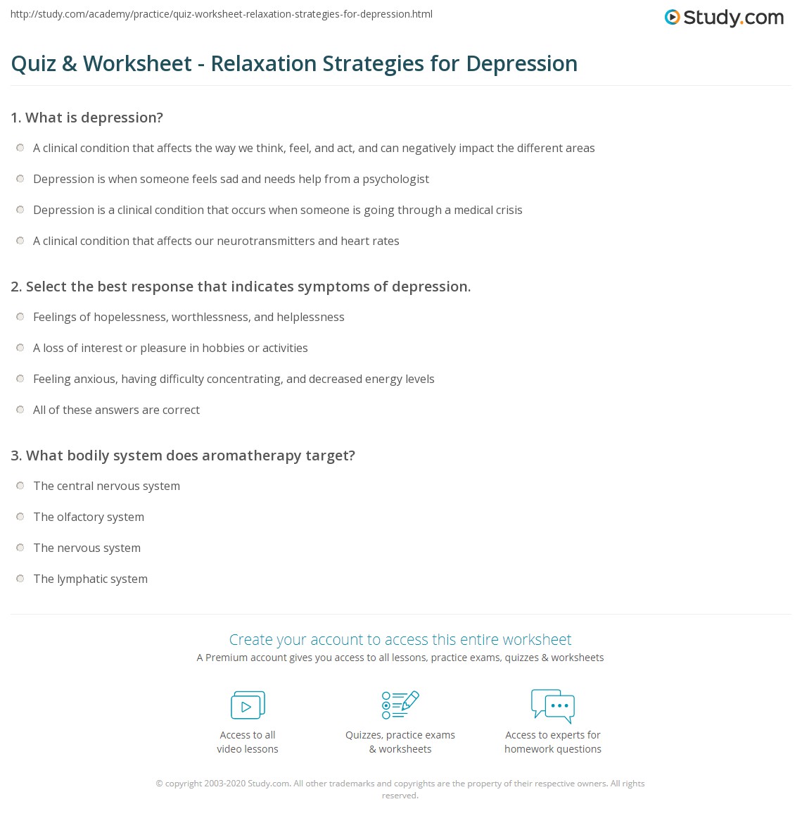 Quiz & Worksheet - Relaxation Strategies for Depression | Study.com
