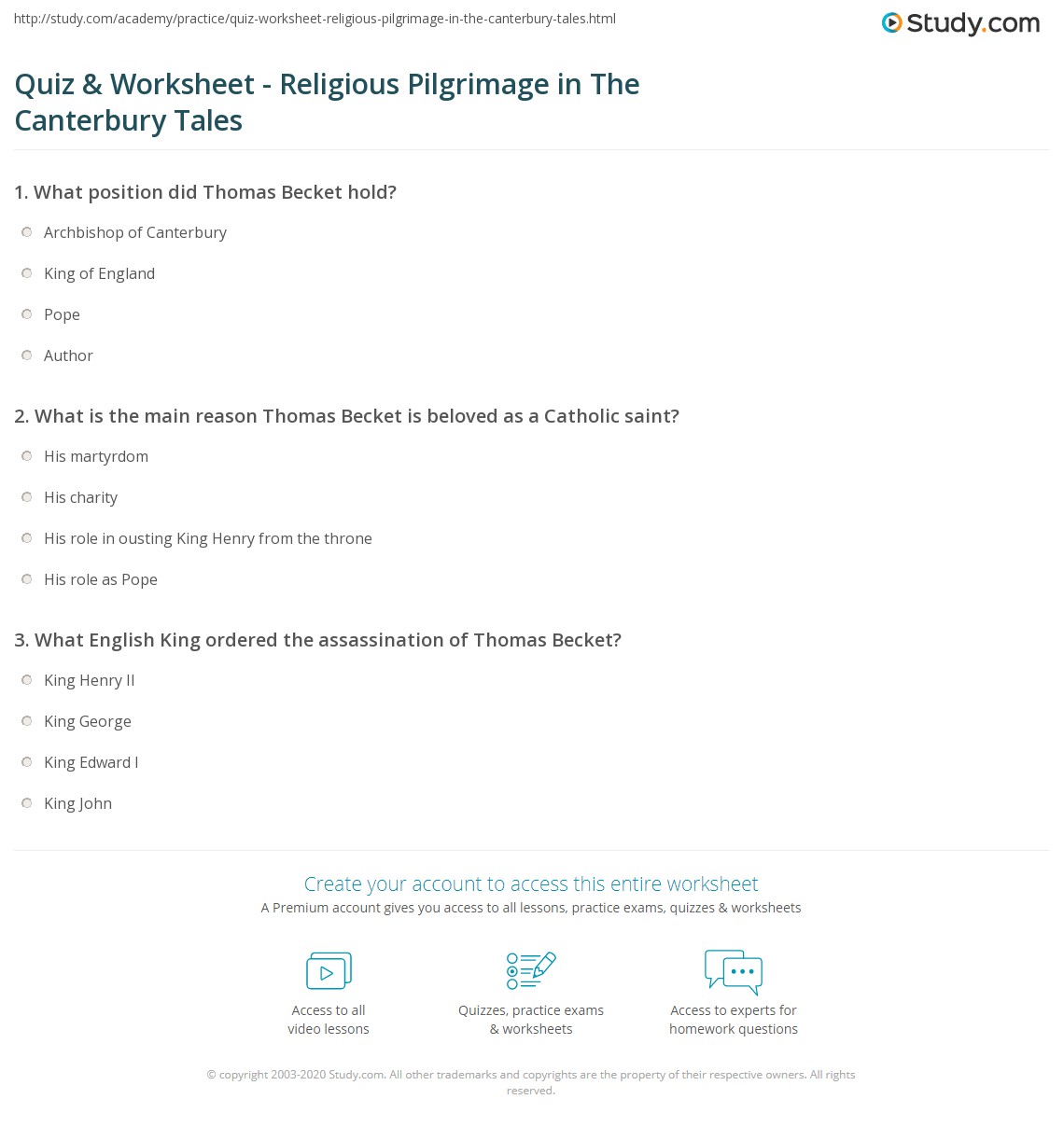 Quiz & Worksheet - Religious Pilgrimage in The Canterbury Tales | Study.com