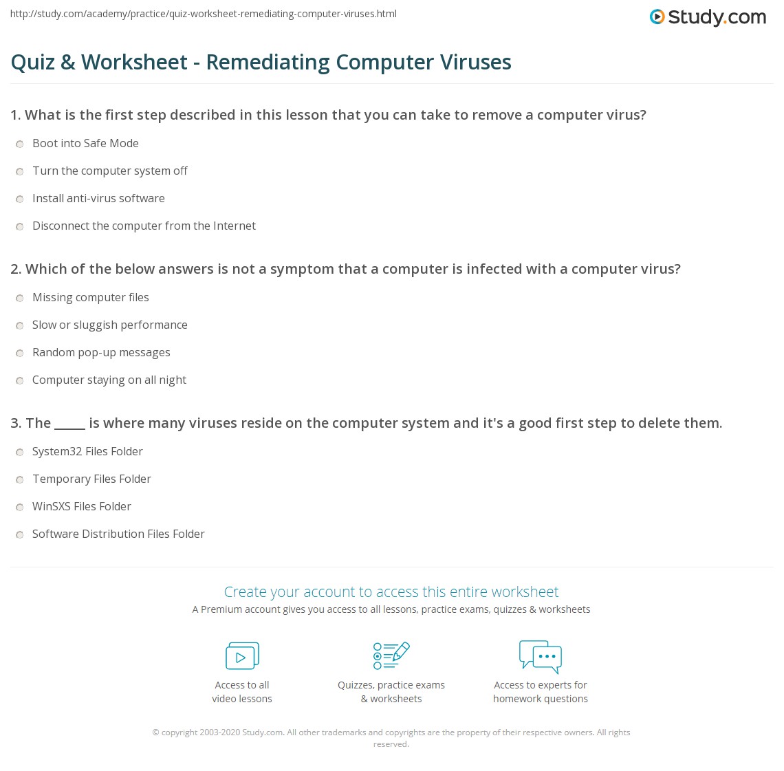 Quiz & Worksheet - Remediating Computer Viruses | Study.com