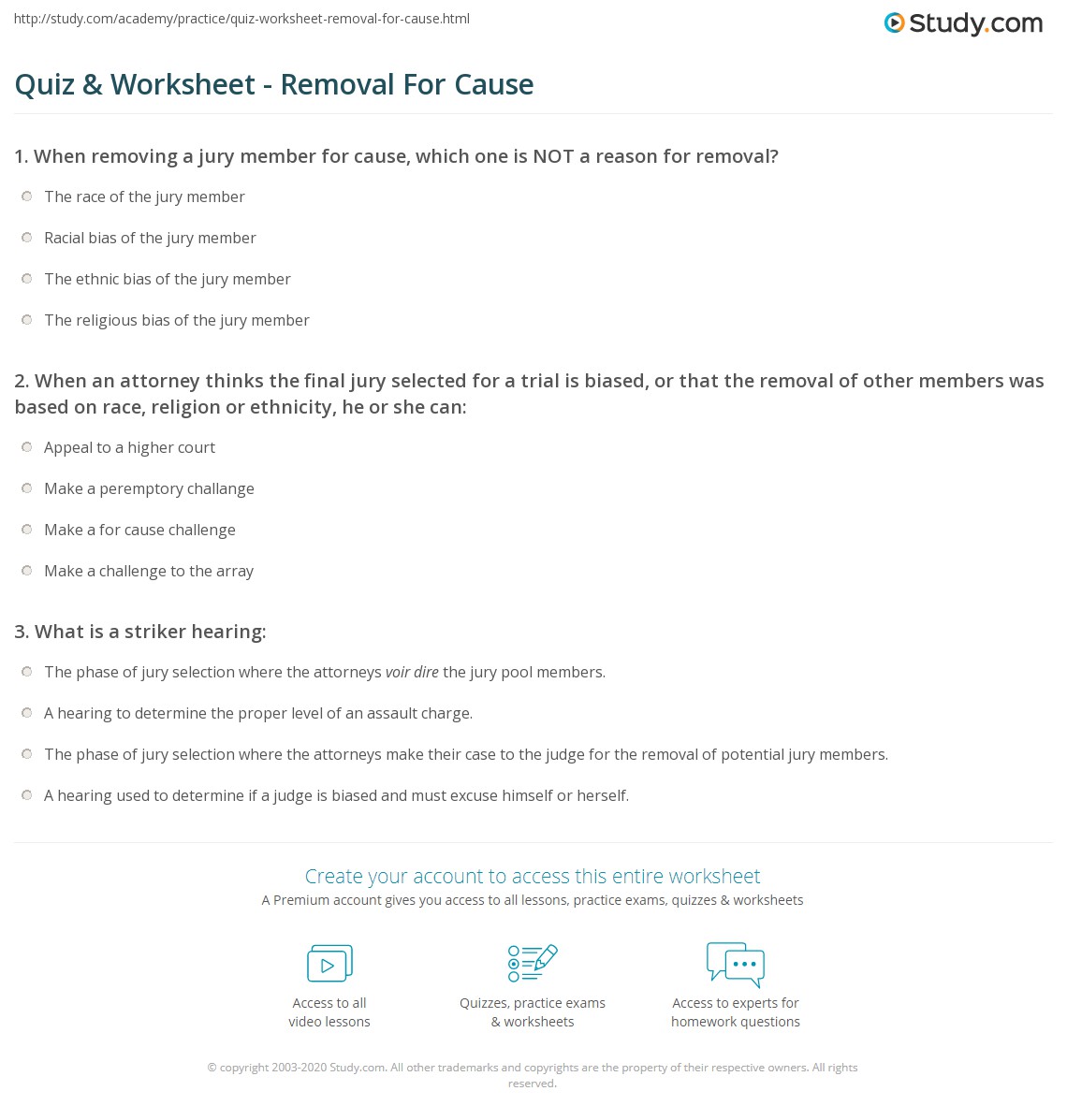 Quiz & Worksheet - Removal For Cause | Study.com