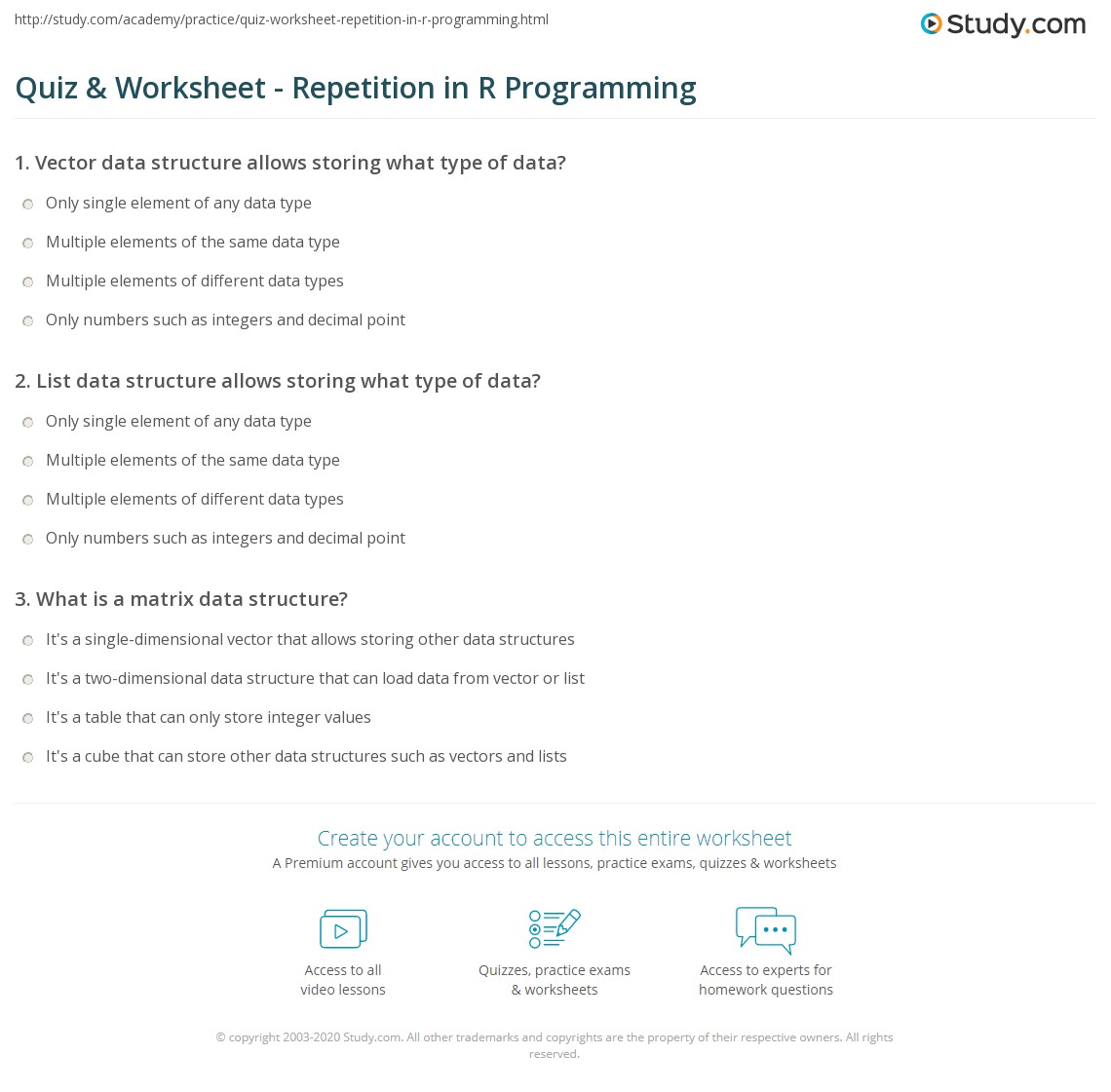 Quiz & Worksheet - Repetition in R Programming | Study.com