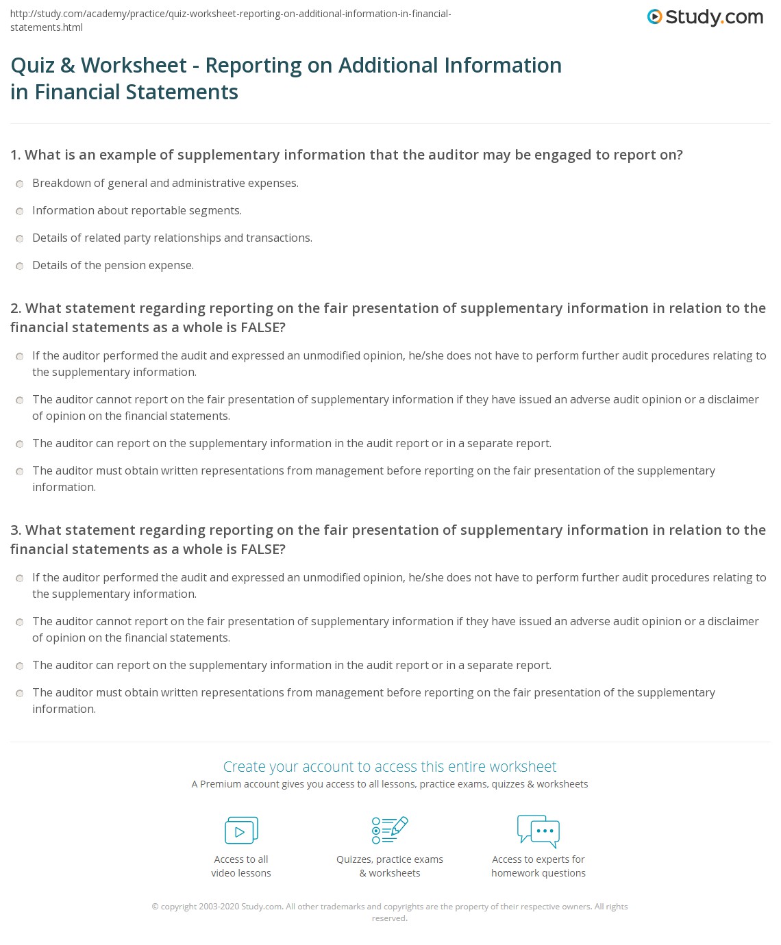 Quiz & Worksheet - Reporting on Additional Information in Financial ...
