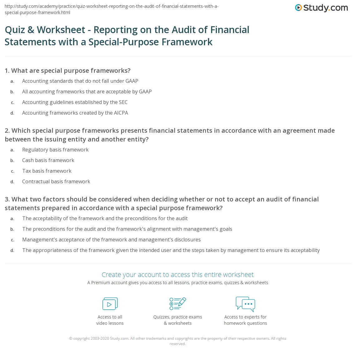 Quiz & Worksheet - Reporting on the Audit of Financial Statements with ...