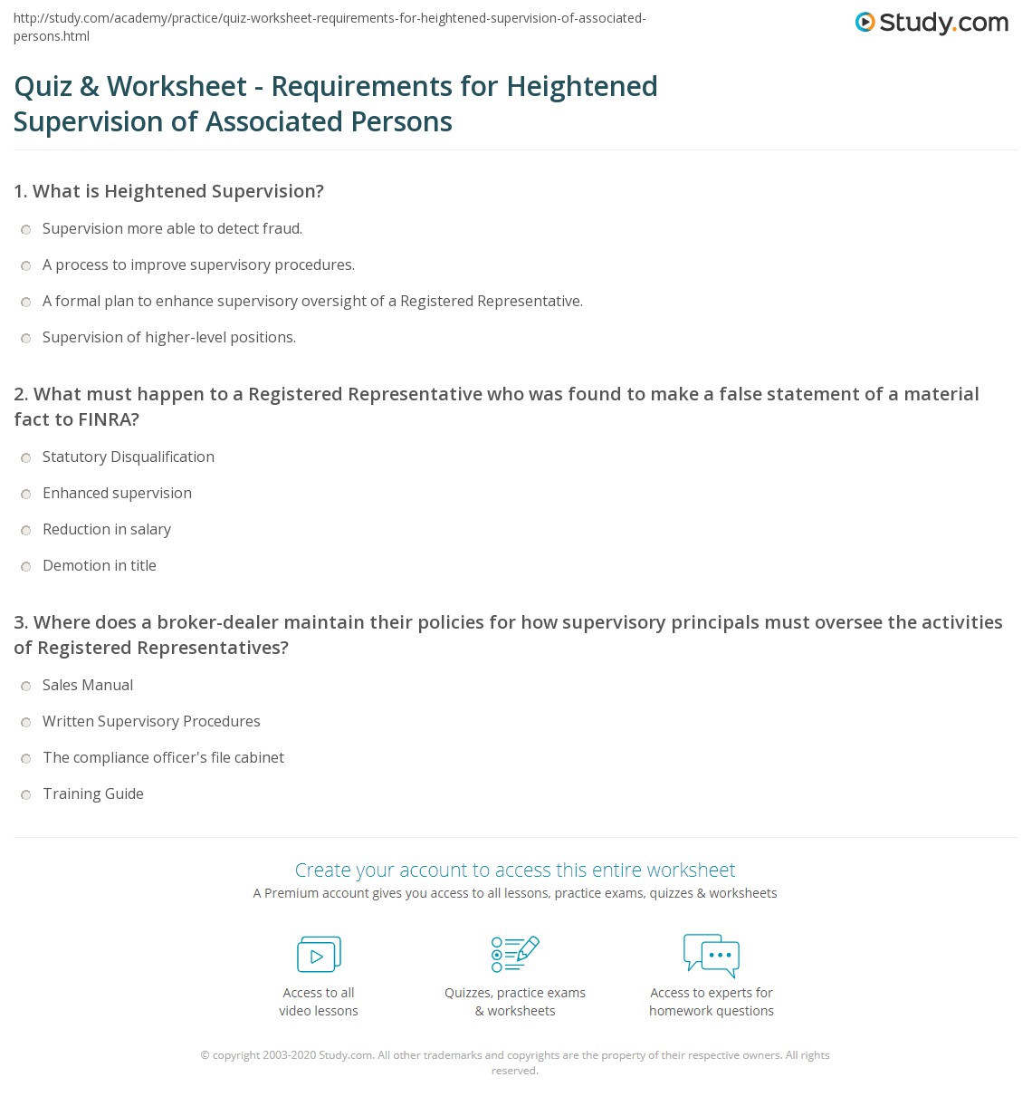 Quiz & Worksheet - Requirements for Heightened Supervision of ...