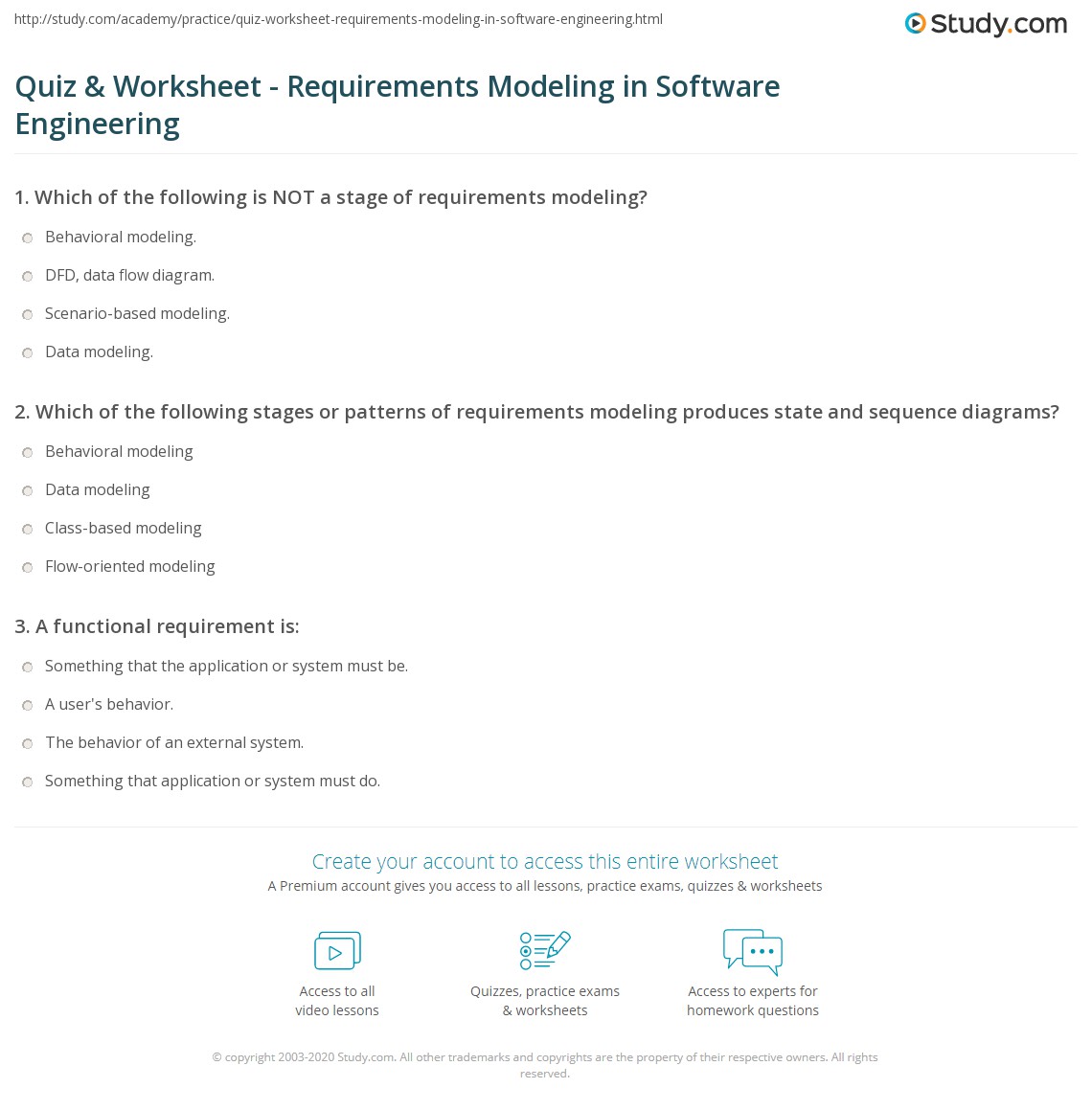Quiz Worksheet Requirements Modeling In Software Engineering Quiz Worksheet Requirements Modeling In Software Engineering
