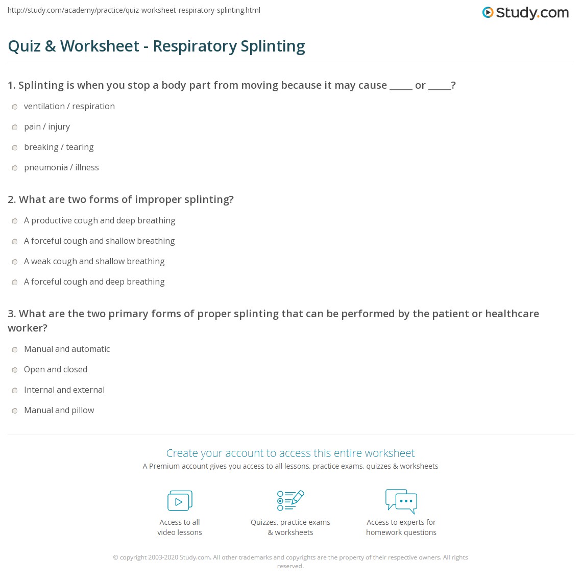 Quiz & Worksheet - Respiratory Splinting | Study.com