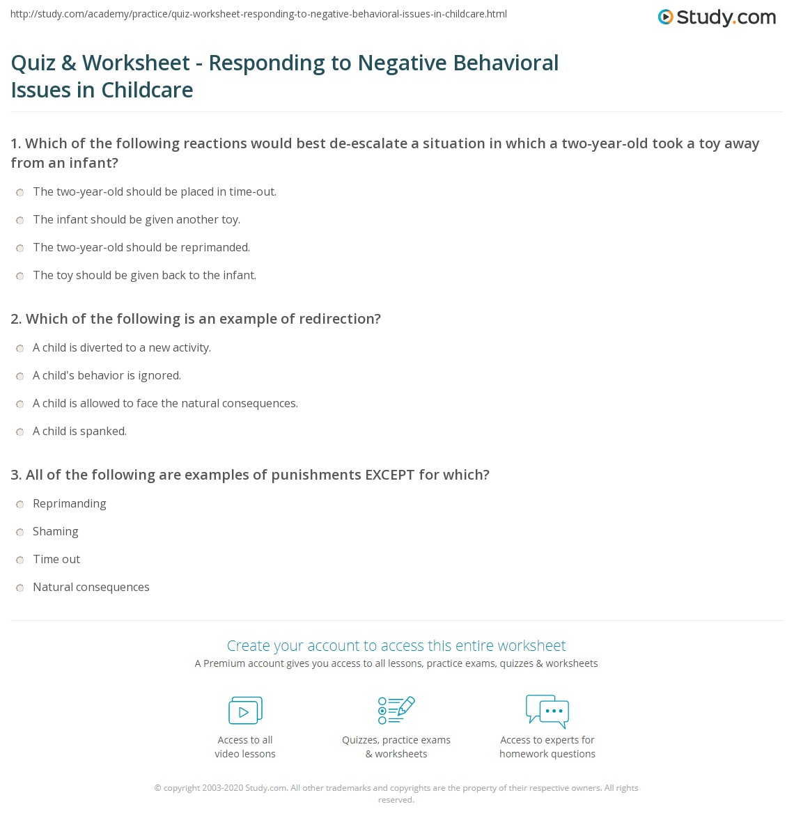 Quiz & Worksheet - Responding to Negative Behavioral Issues in ...