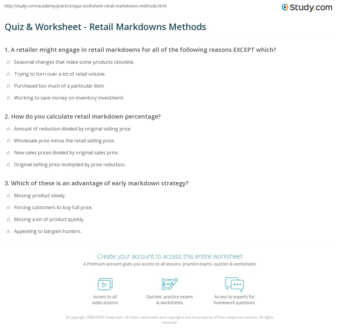 Quiz & Worksheet - Retail Markdowns Methods | Study.com