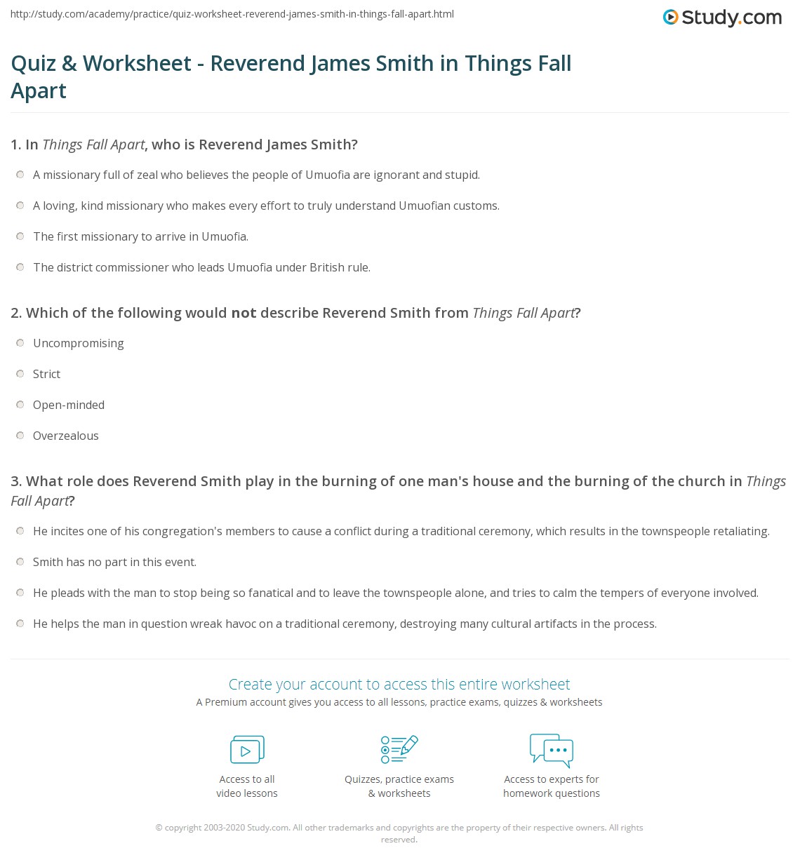 Quiz & Worksheet - Reverend James Smith in Things Fall Apart | Study.com
