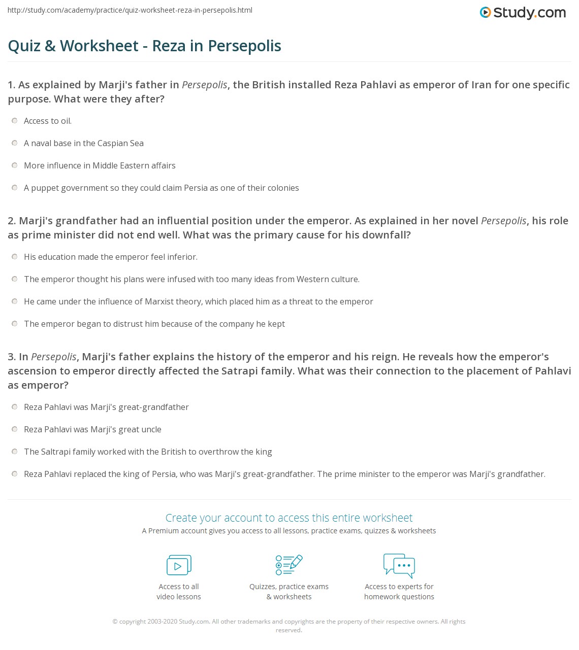 Quiz & Worksheet - Reza in Persepolis | Study.com