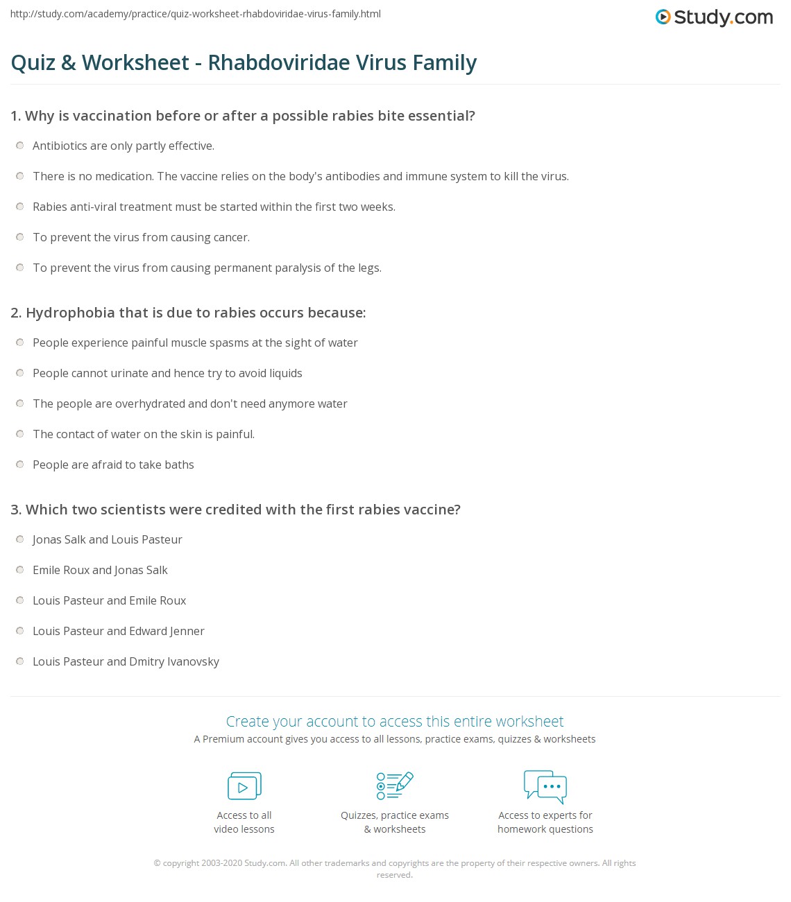 Quiz & Worksheet - Rhabdoviridae Virus Family | Study.com